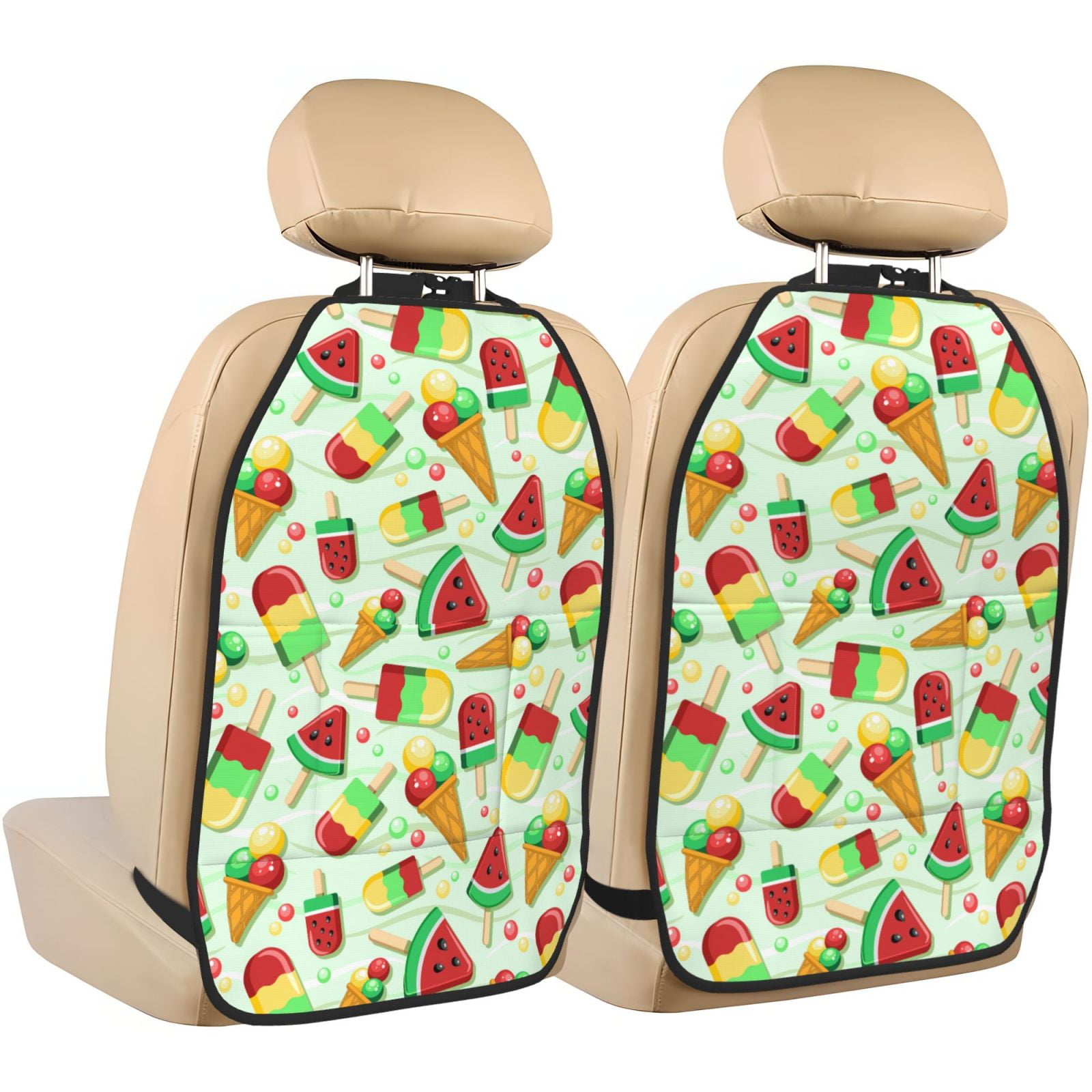 Watermelon Ice Cream Print Backseat Car Organizer, 2 Pack Kick Mats ...