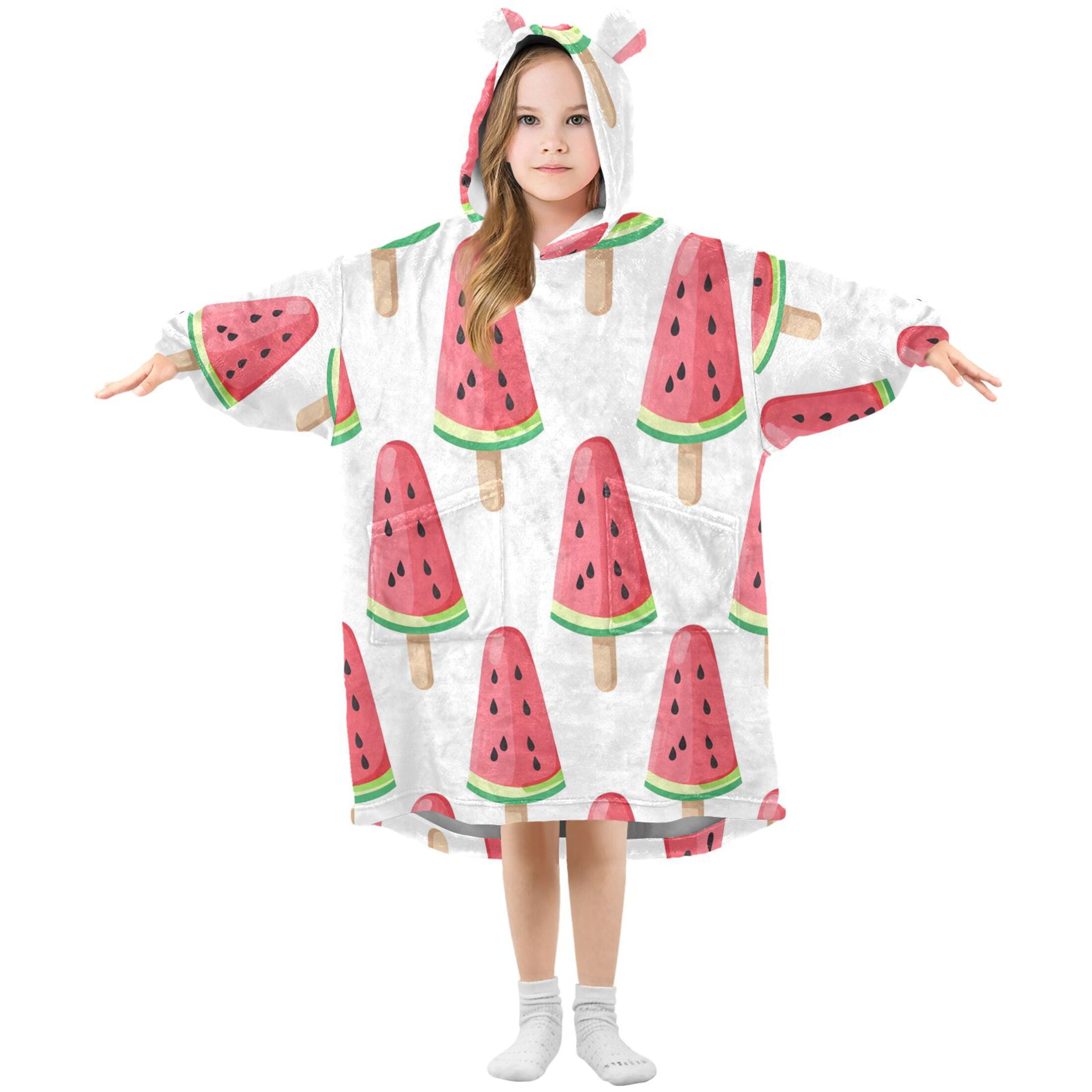Watermelon Ice Sucker Flannel Wearable Blankets Hooded Design Long ...