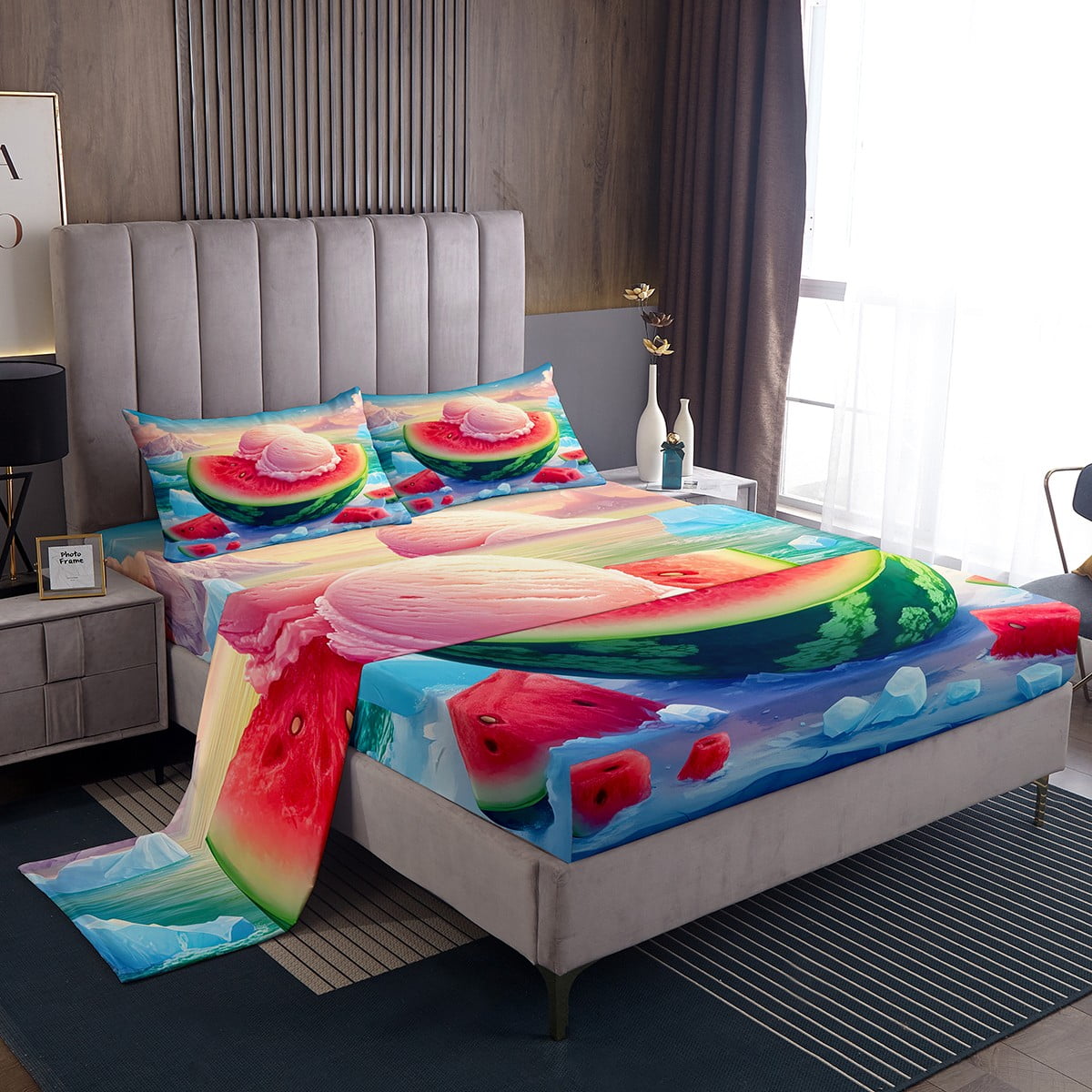 Watermelon King Bed Sheets Set Winter Snow Watermelon Theme Sheet Set ...
