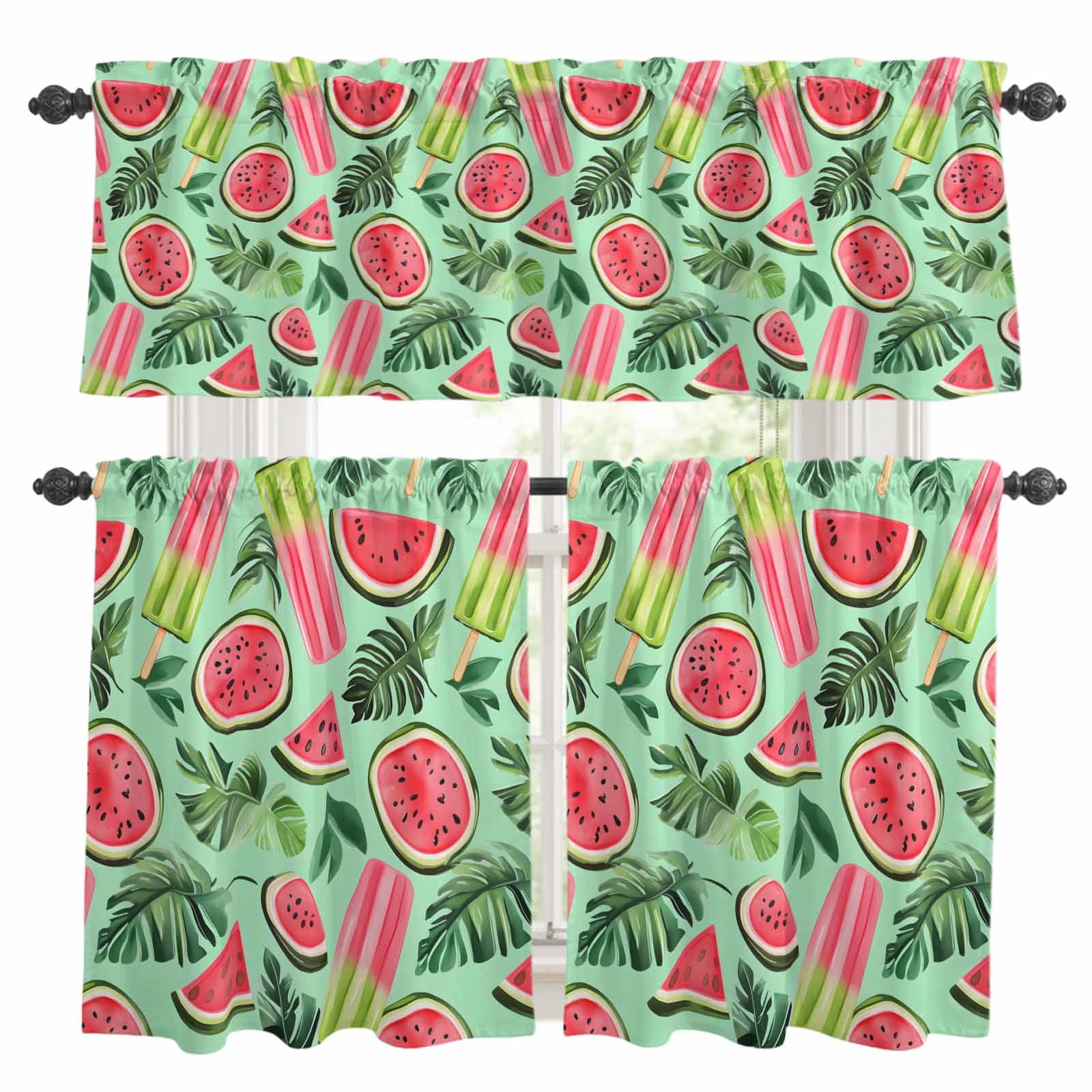 Watermelon Kitchen Curtains Sets for Windows 36 Inch Length, Green Palm ...