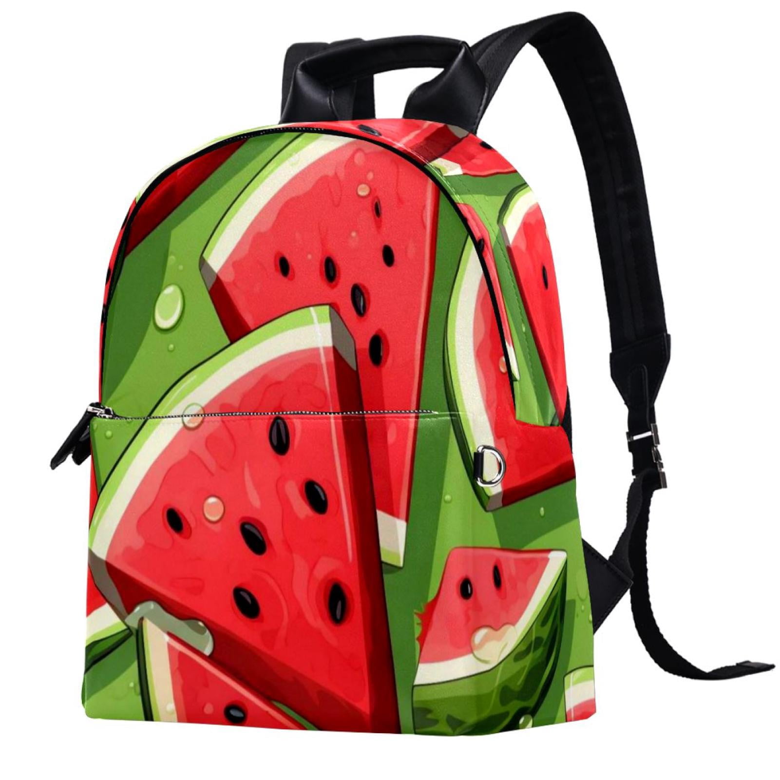 Watermelon Large Capacity Leather Laptop Backpack with Adjustable ...