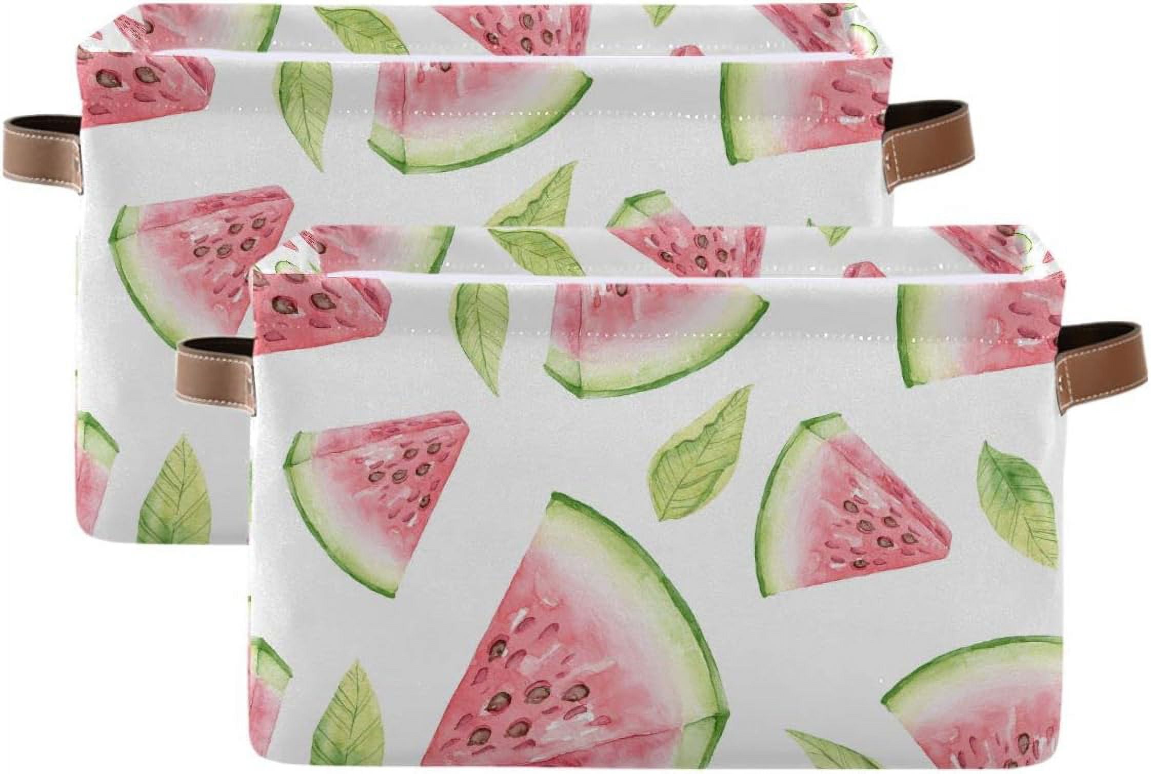 Watermelon Leaves Slice Of Watermelon Watercolor Square Storage Basket ...