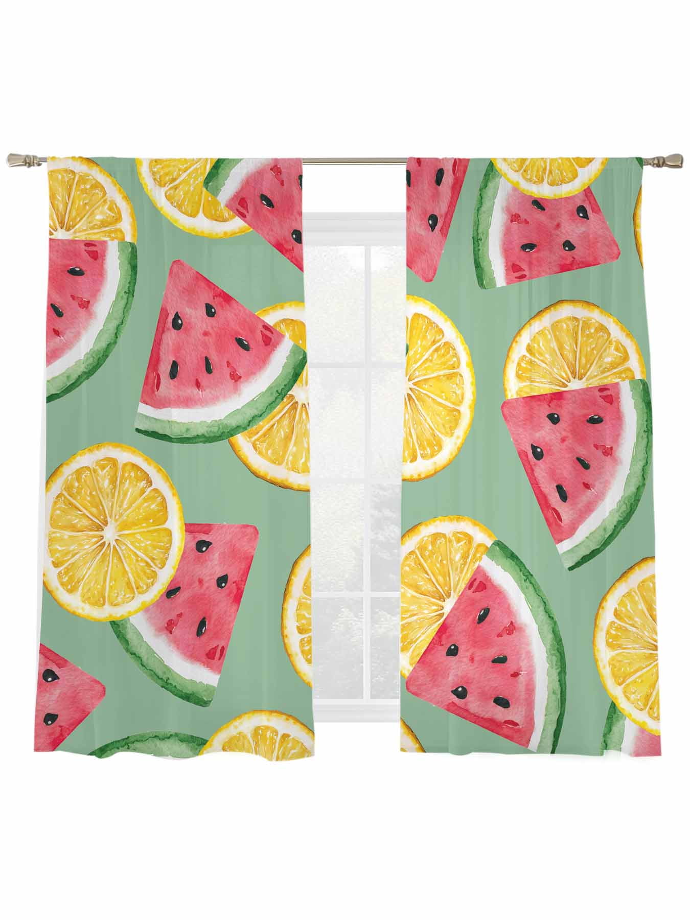 Watermelon Lemon Sheer Curtains 63 Inch Long 2 Panels, Summer ...