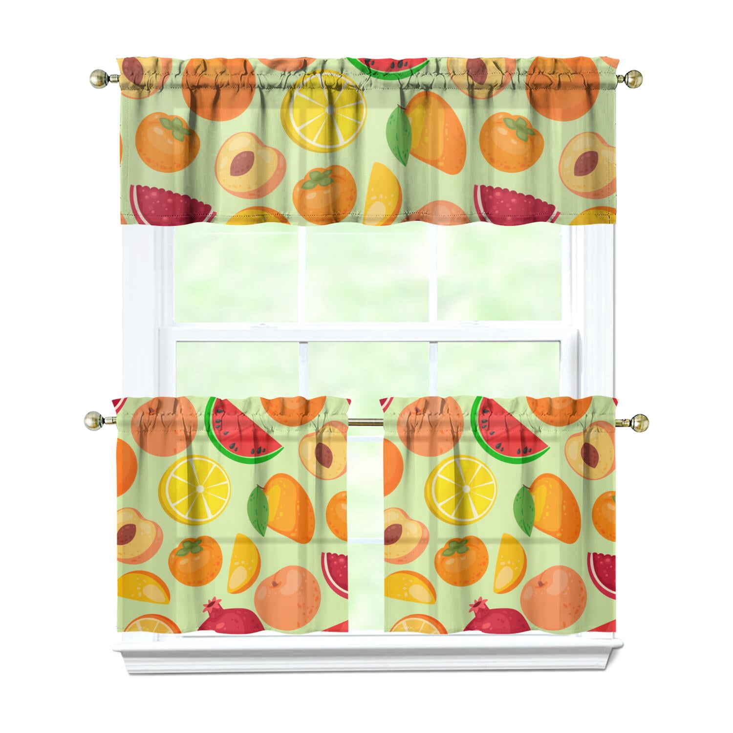 Watermelon Lovers Kitchen Curtains - 3 PC Set with Valance, Cute Summer ...