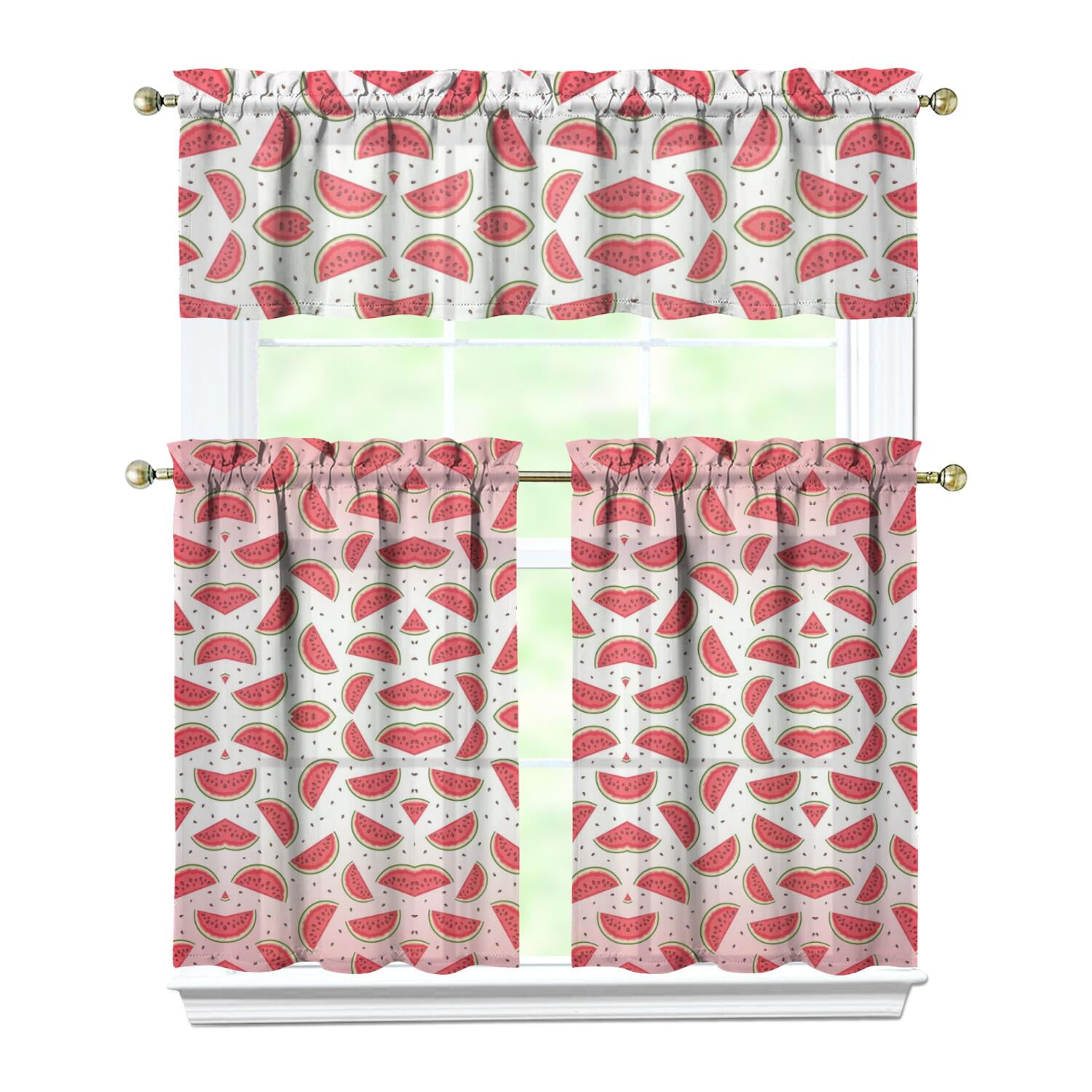 Watermelon Lovers Kitchen Curtains Set - 3 Piece Tier & Valance with ...