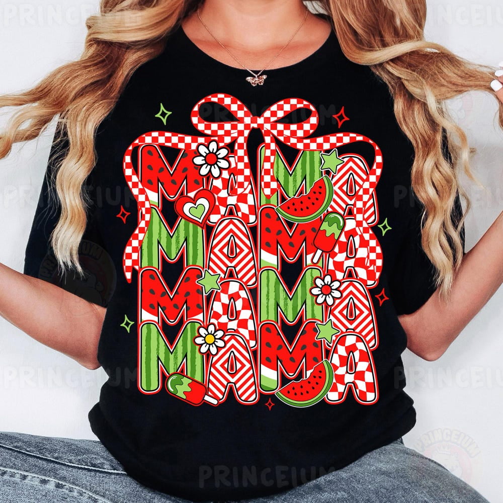 Watermelon Mama Shirt, Red Green Summer, Retro Groovy Mom Printable ...