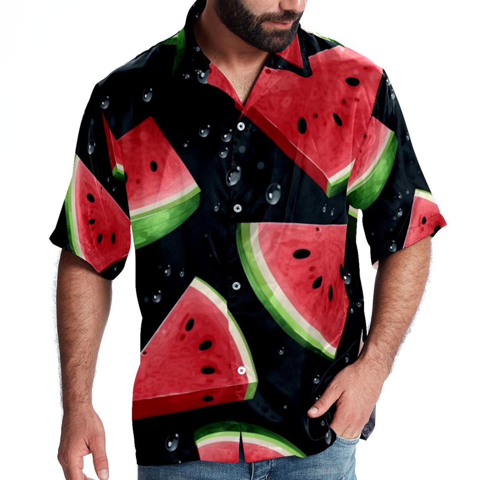 Watermelon Men's Short Sleeve Casual Printed Button Down Beach Shirts - Walmart.com
