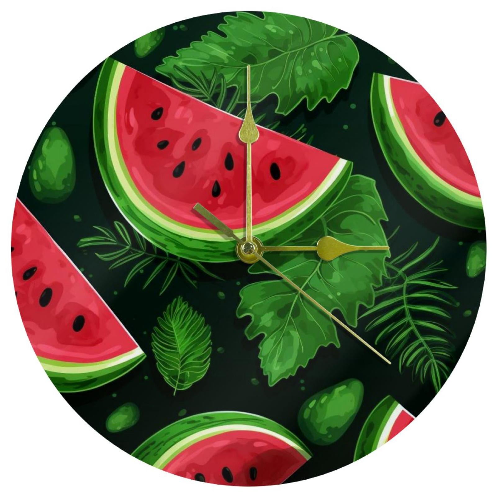 Watermelon Modern Round Acrylic 9.8 Inch Wall Clock, Silent Non-Ticking ...