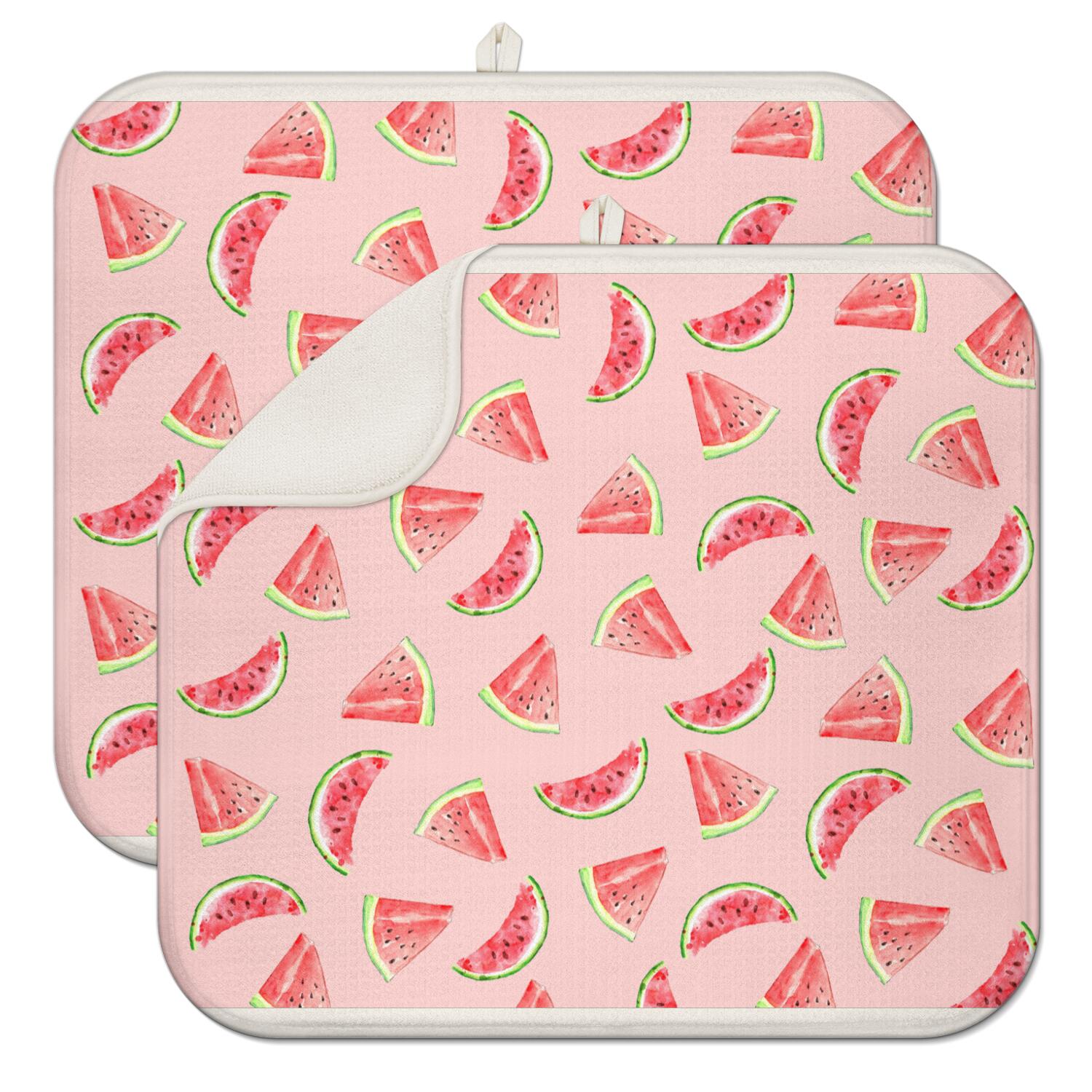 Watermelon Party Print Dish Mat – Summer Themed Kitchen Pad, Cute ...