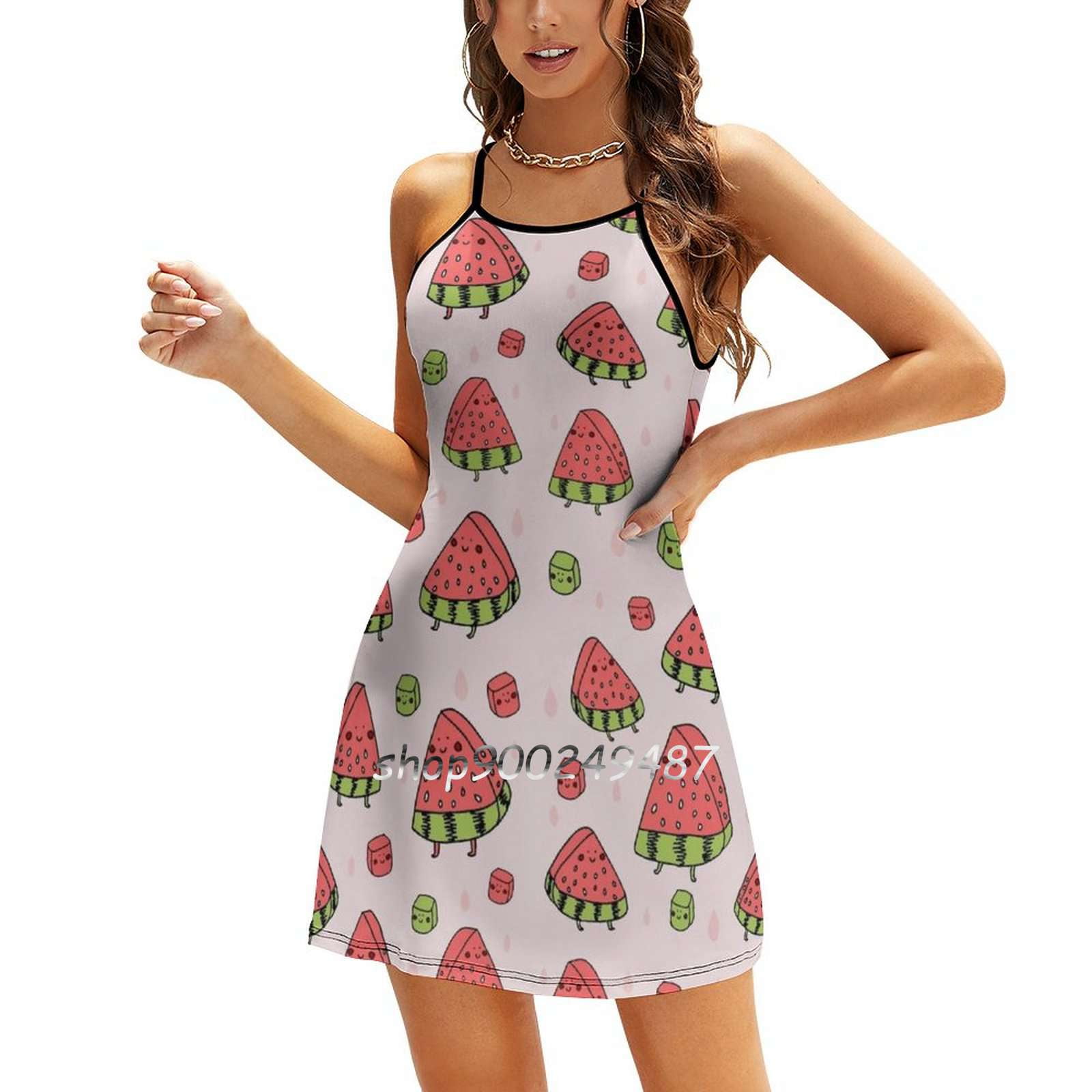 Watermelon Party Sweet Elegant Dress Women Korean Kawaii Square Collar ...