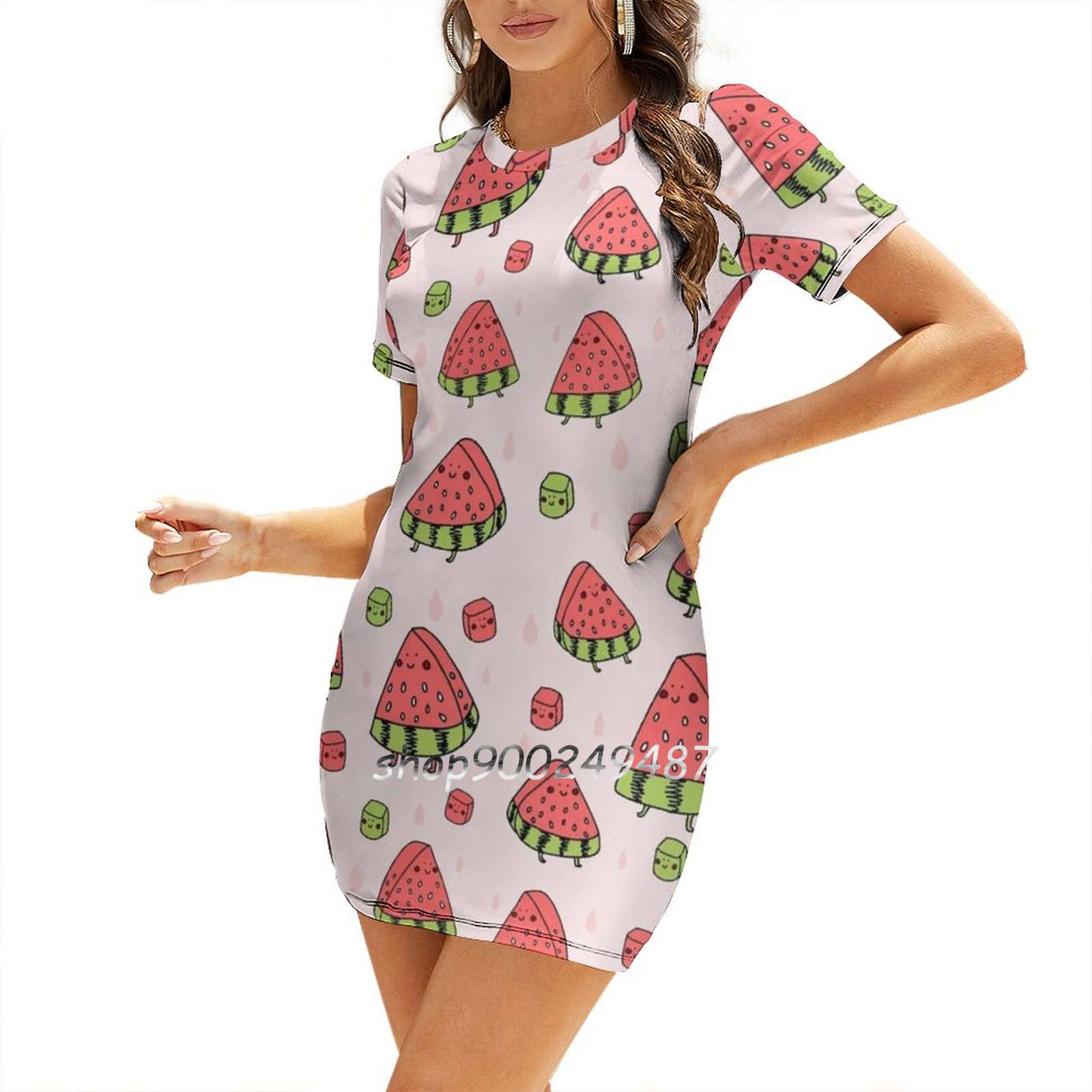 Watermelon Party Sweet Elegant Dress Women Korean Kawaii Square Collar ...