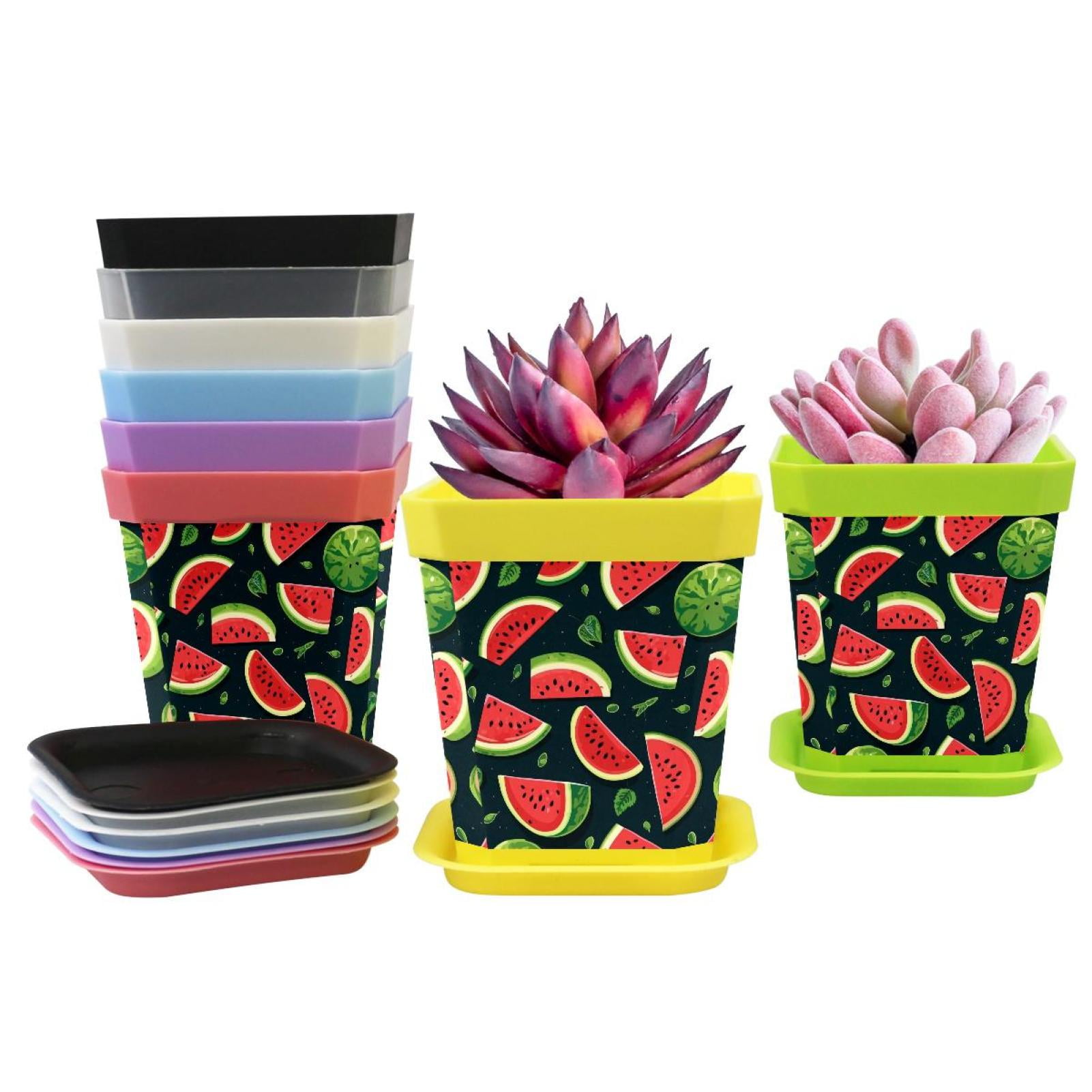 Watermelon Pattern 8 PCS Plant Pot, Plastic Flower Pots with Drainage ...