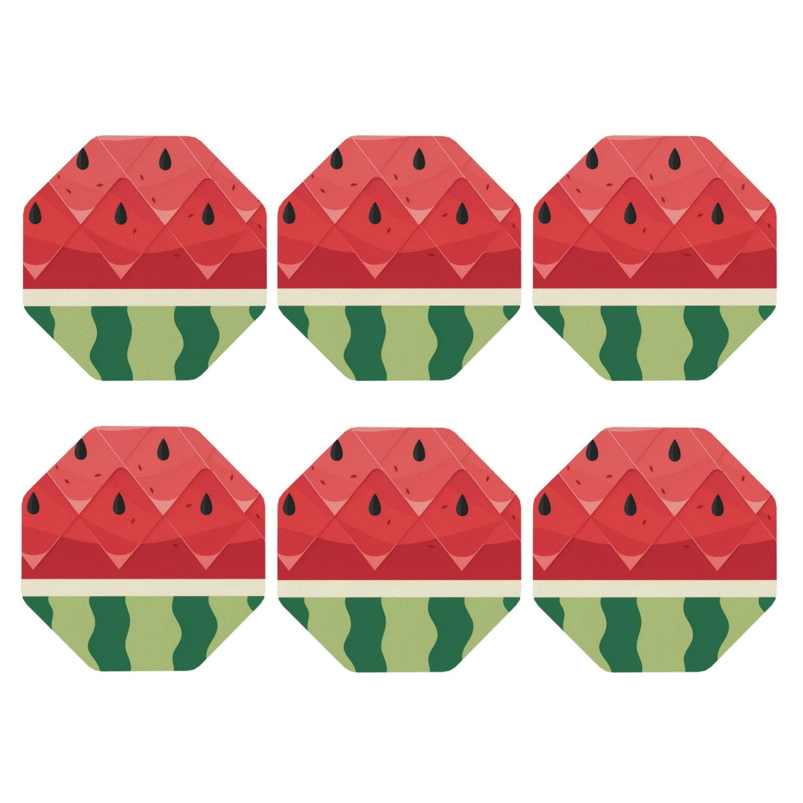 Watermelon Pattern Set of 6 Faux Leather 4 Inch Coasters Drinks ...