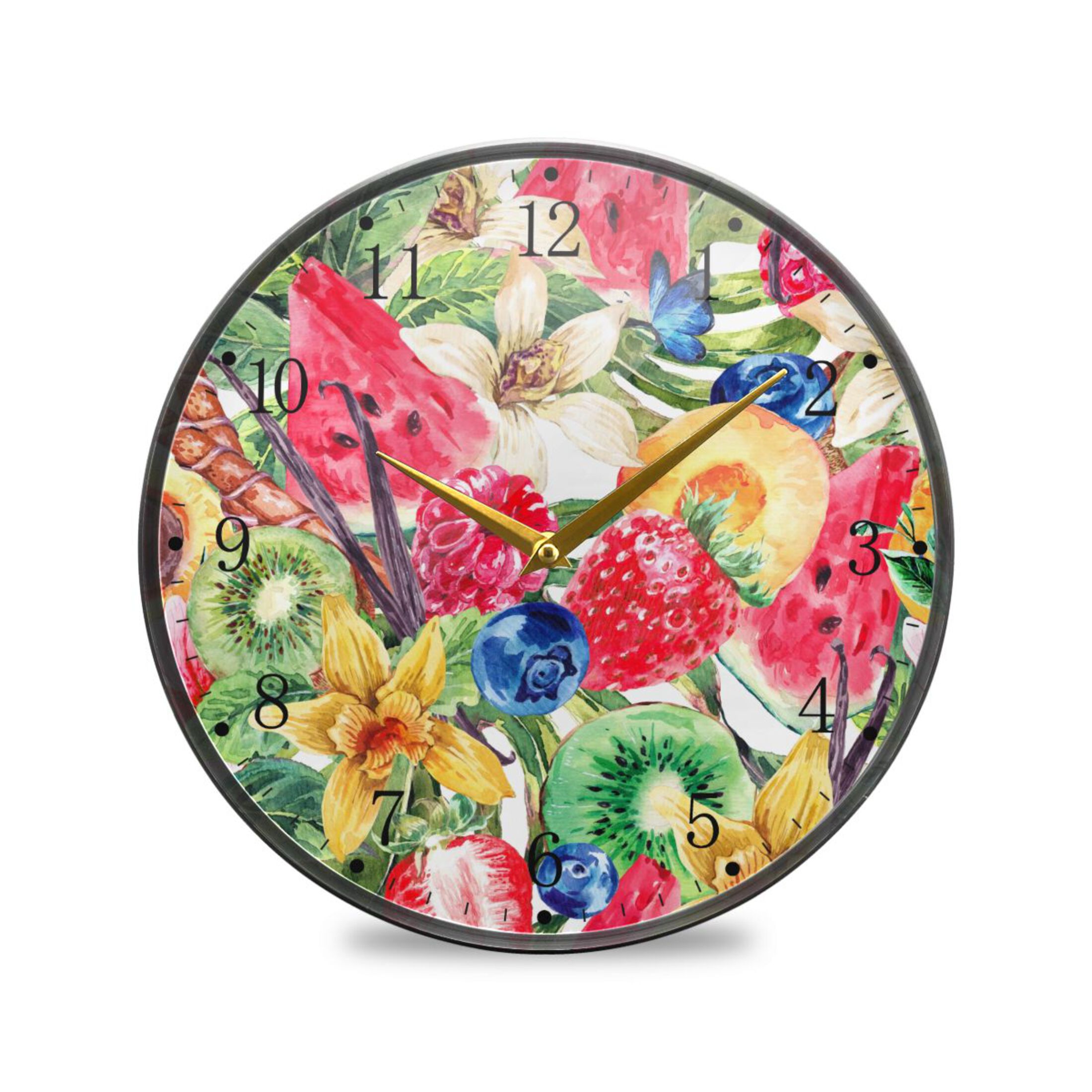 Watermelon Peach Fruits Acrylic Wall Clocks Quiet Round Clock Battery ...