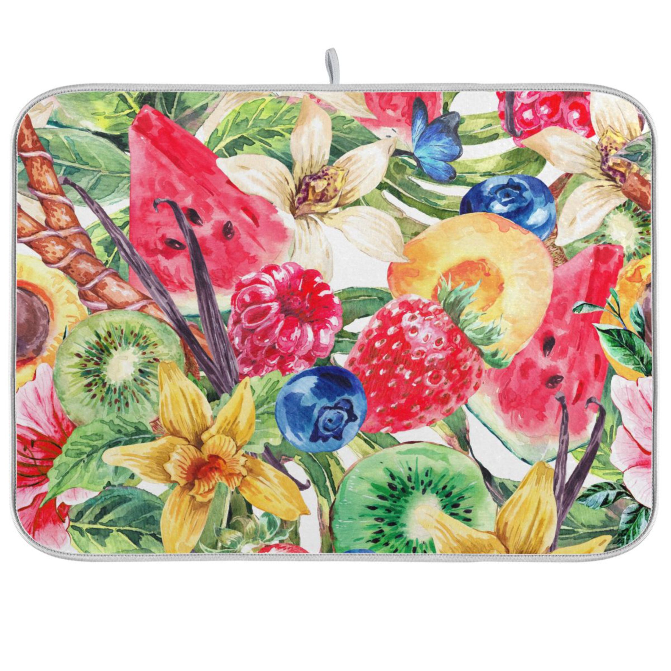 Watermelon Peach Fruits Dish Drying Mat Microfiber Kitchen Mats Large ...