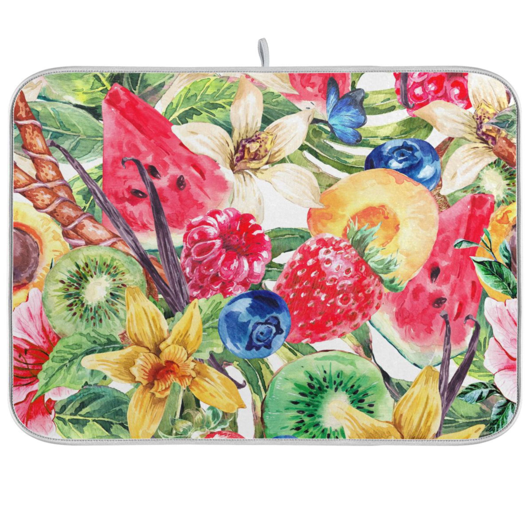 Watermelon Peach Fruits Dish Drying Mat Microfiber Kitchen Mats Large ...