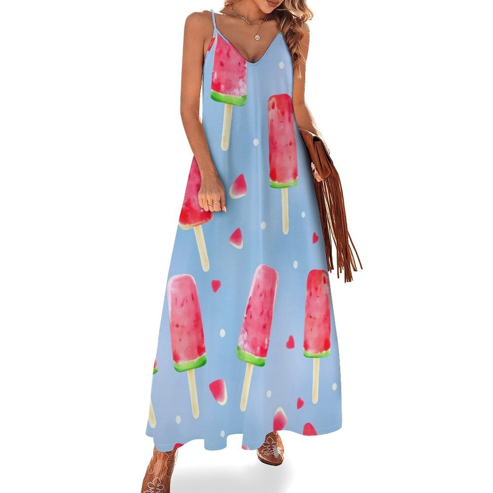 Watermelon Popsicle Pattern Sleeveless Dress Beach Outfits for Women Luxury Dress Dress Women ...