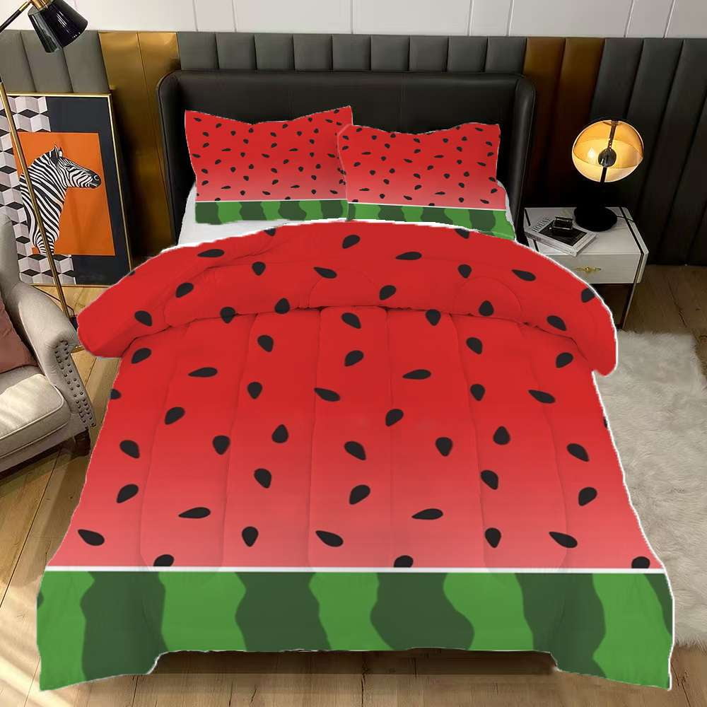 Watermelon Print Comforter Set Queen Size Bedding Set For Travl Bedroom ...