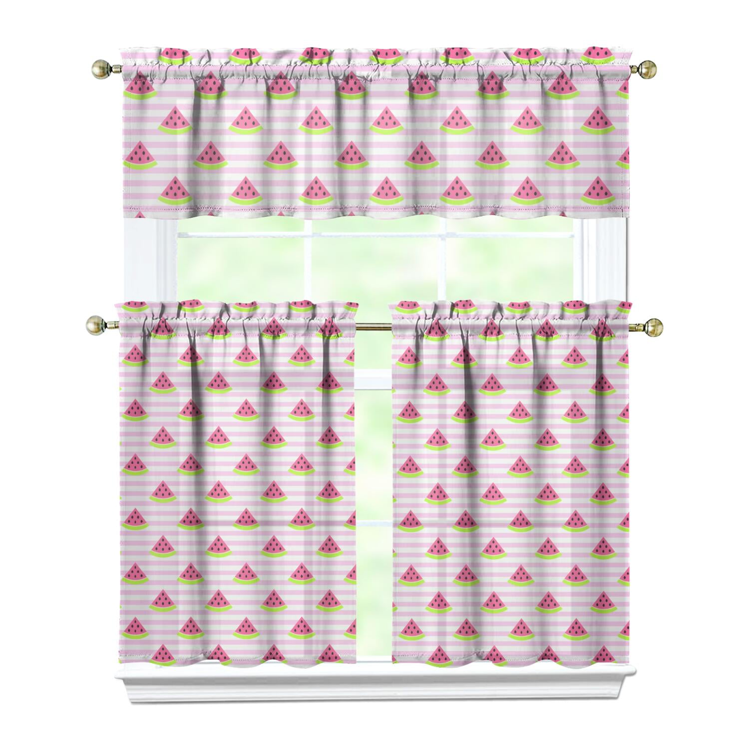 Watermelon Print Short Curtains for Kitchen Windows - 3 Piece Caf Set ...