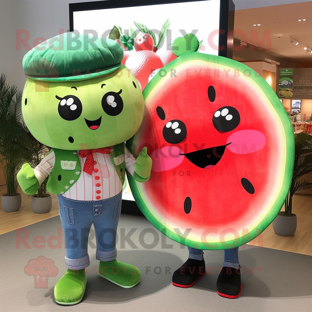 Watermelon REDBROKOLY mascot costume character dressed with a Boyfriend ...