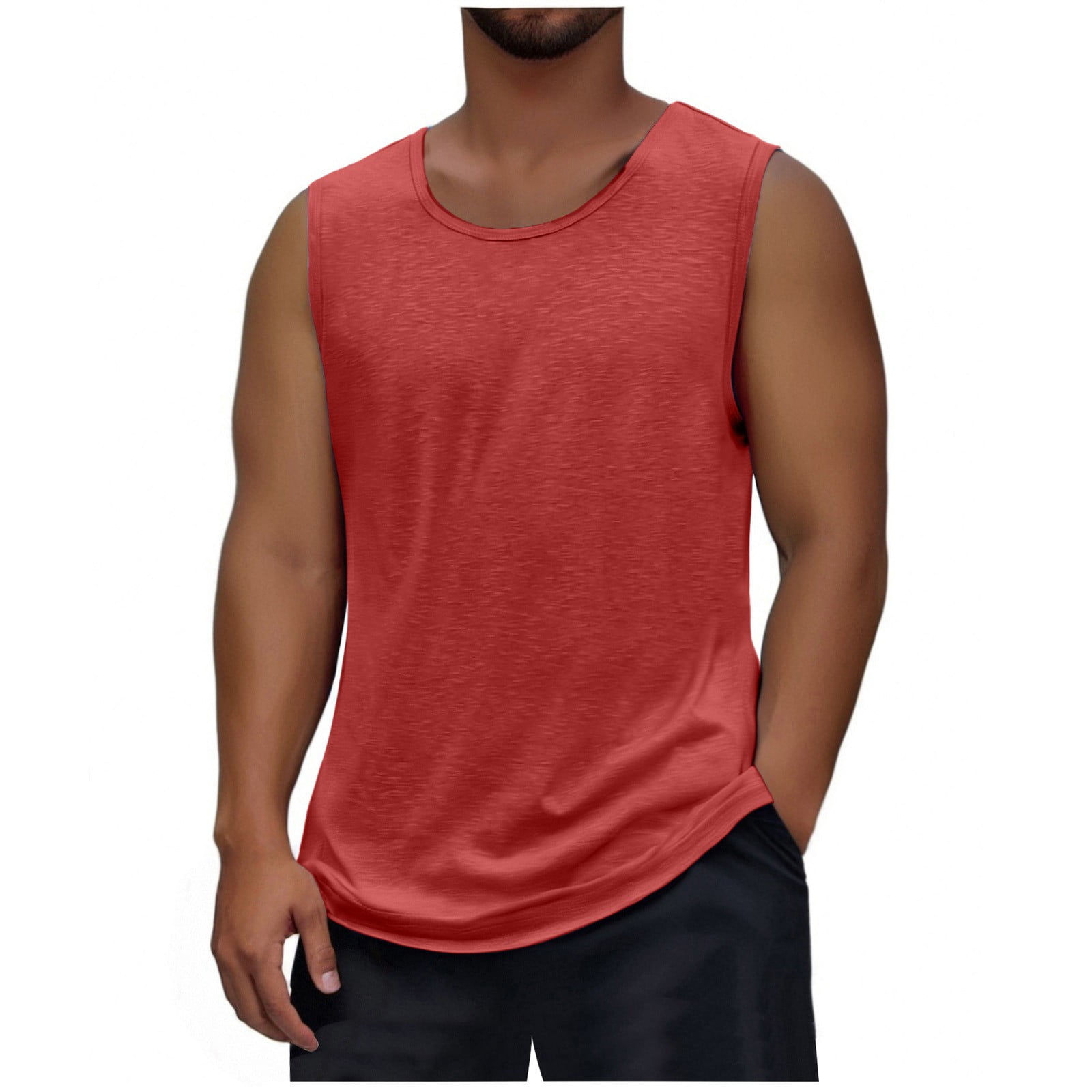 Watermelon Red Crew Neck Vests for Mens Summer Fall Sleeveless Loose ...
