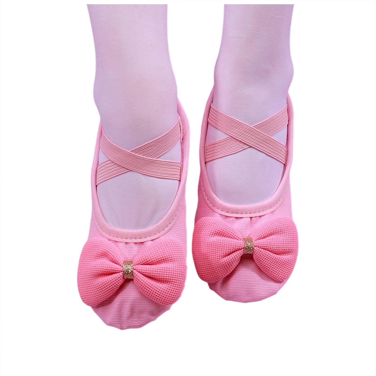 Watermelon Red Girls Bow Exercise Shoes With Flexible Sole For Ballet ...