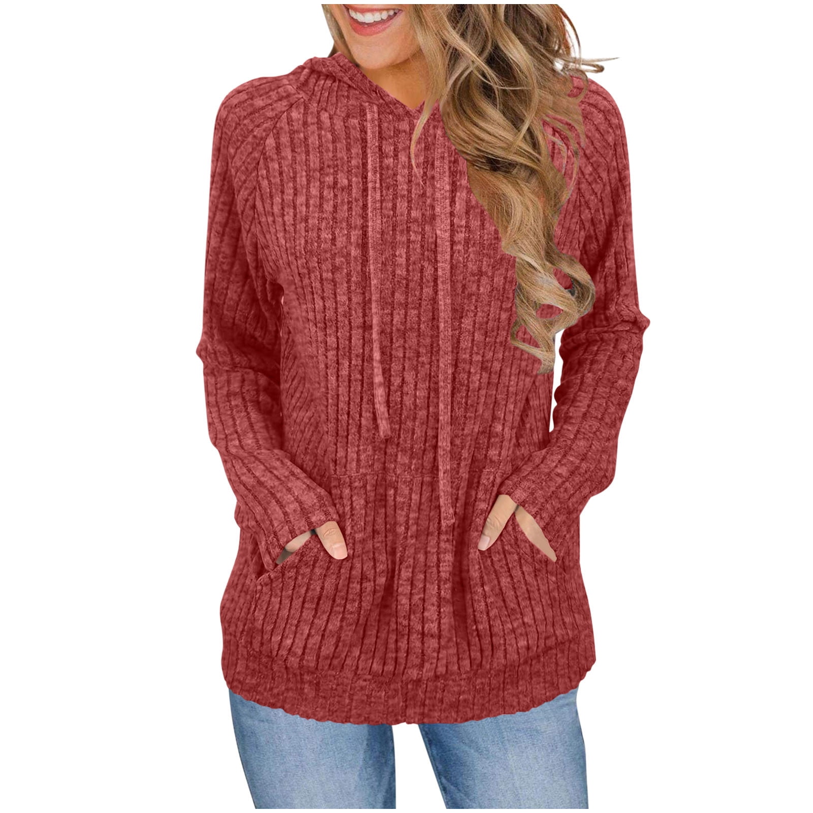 Watermelon Red Ladies Long Sleeve Hoods Coats for Juniors Spandex ...