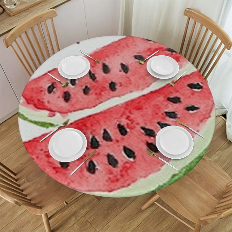 Watermelon Round Tablecloth with Elastic Edge,Summer Watercolor Fruit ...