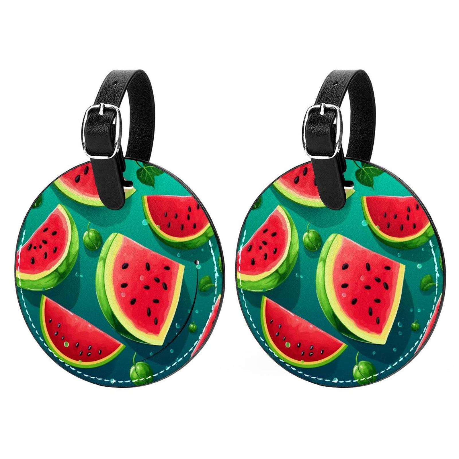 Watermelon Set of 2pcs PU Leather Round Suitcase Tags with Privacy ...