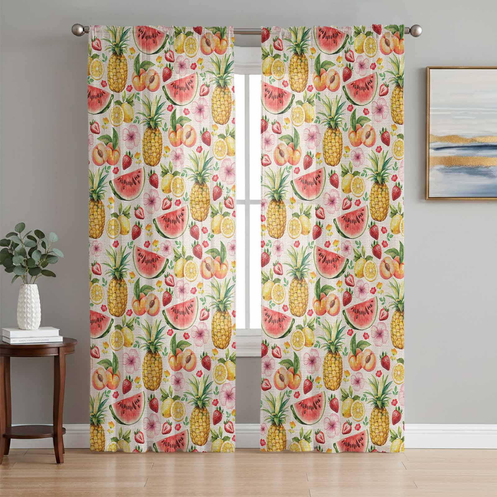 Watermelon Sheer Curtains 96 Inch Length 2 Panels Set, Pineapple ...