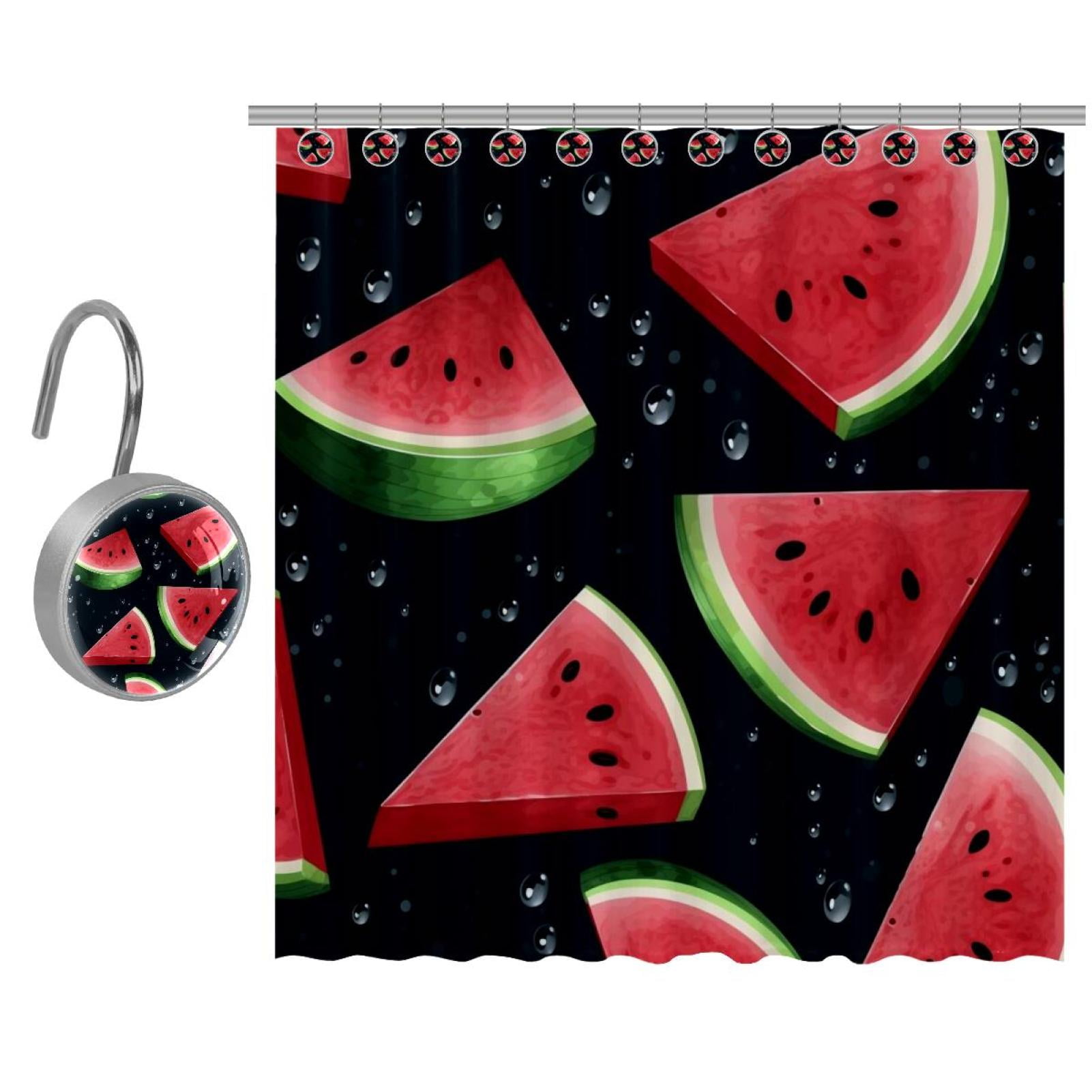 Watermelon Shower Curtain, Cloth Fabric Bathroom Decor Set with Hooks ...