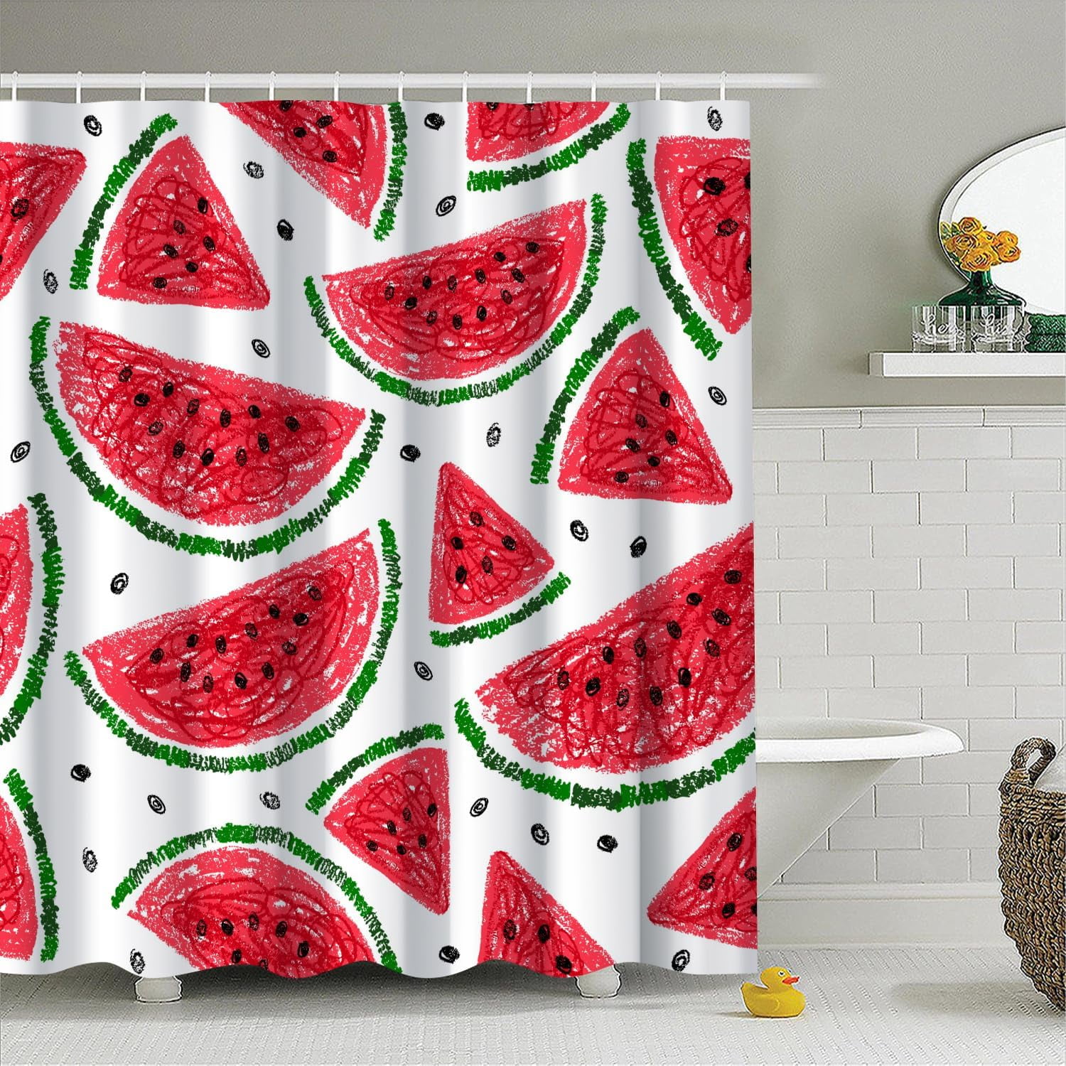 Watermelon Shower Curtain Red Fruits Shower Curtain Set with Hooks ...