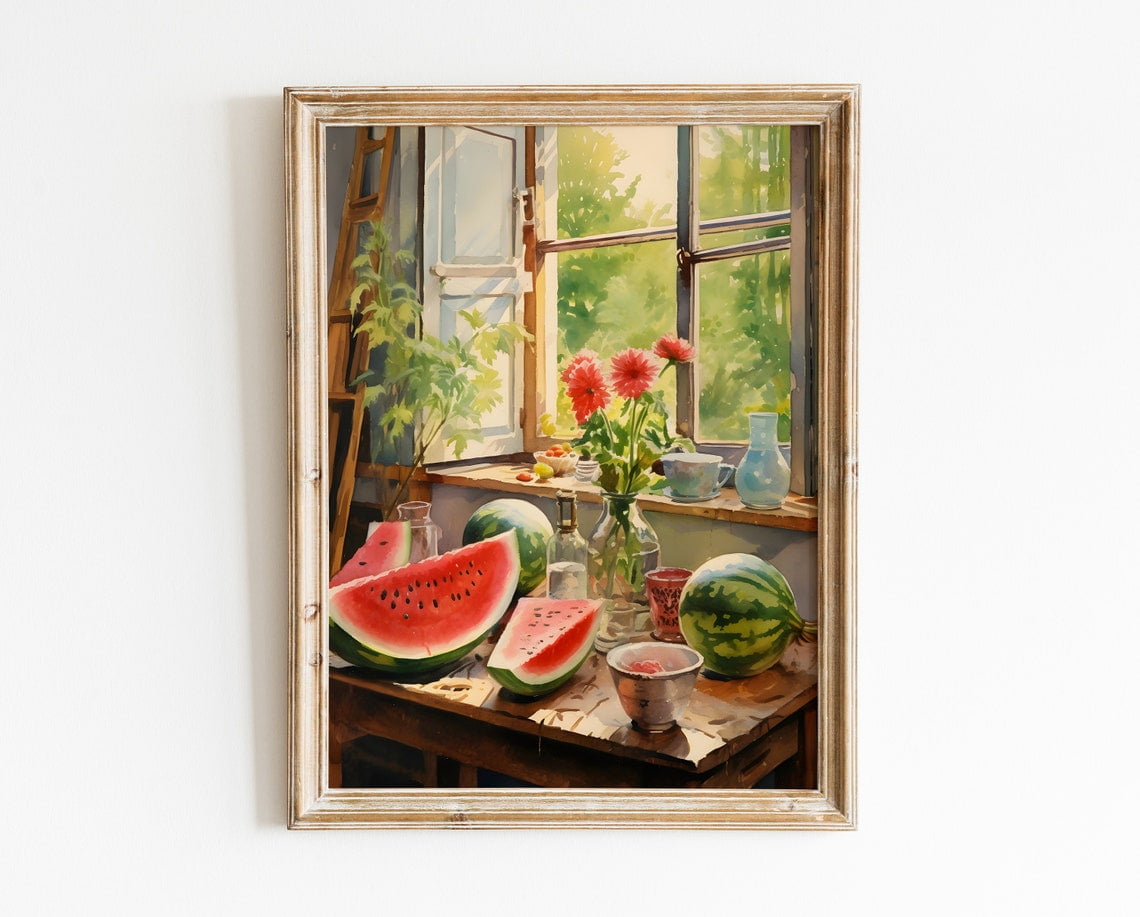 Watermelon Slice Still Life Painting, Kitchen Still Life Painting Art ...