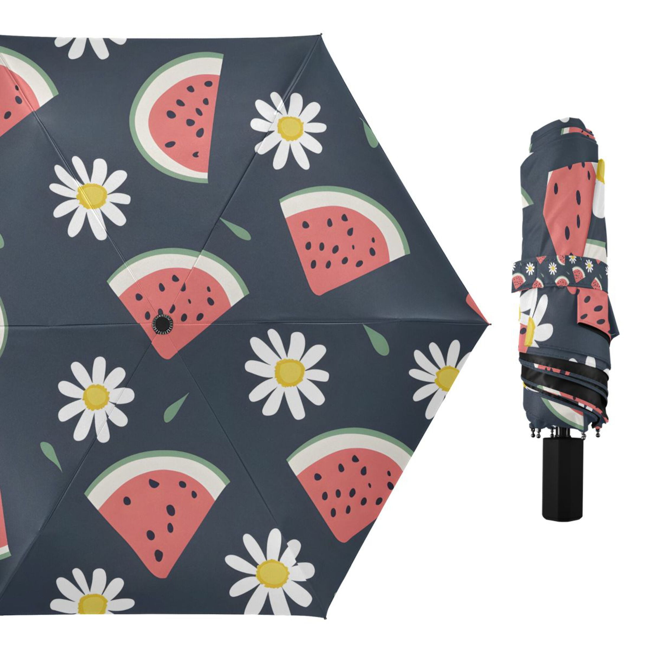 Watermelon Slice and Daisy Compact Sun Umbrella Windproof Travel ...