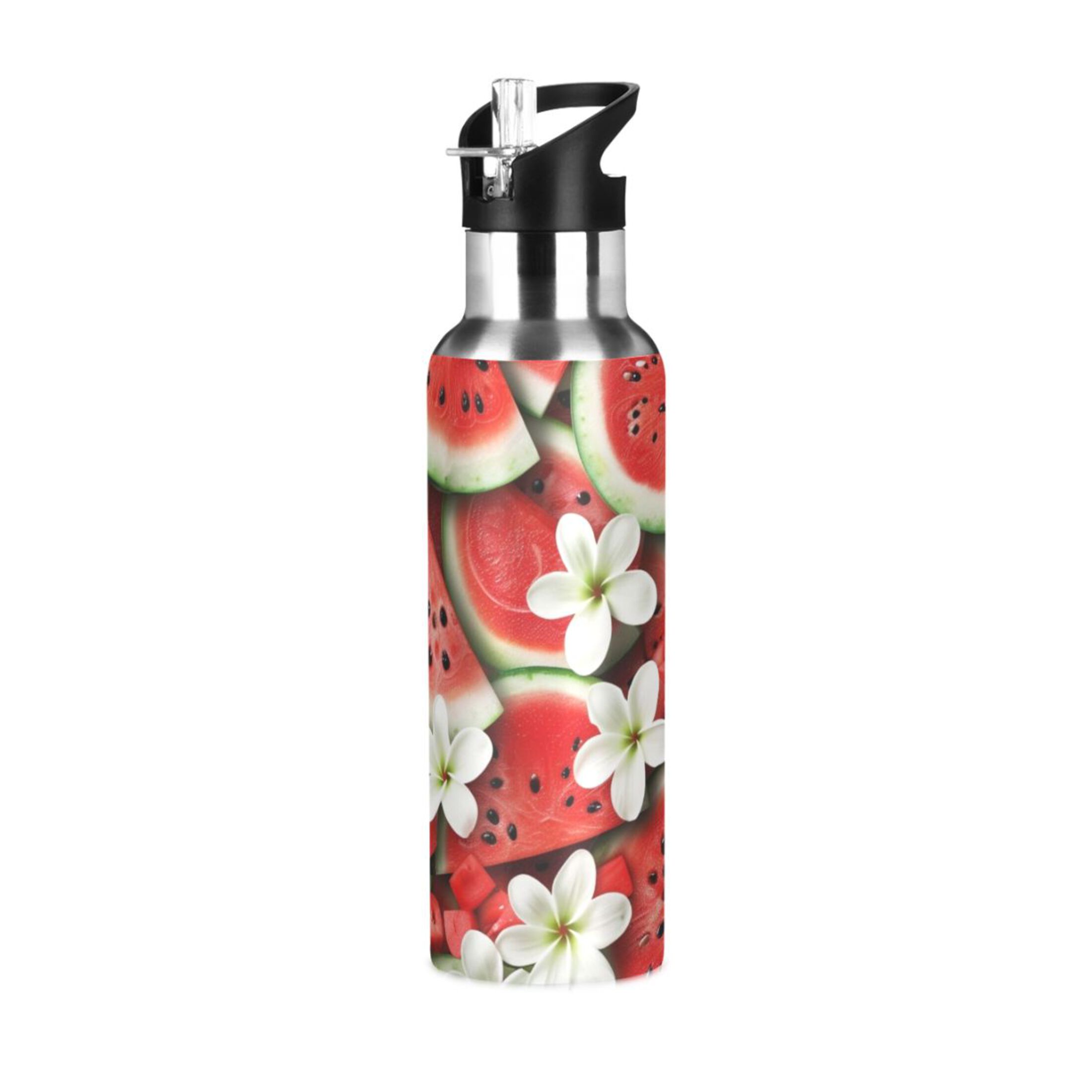 Watermelon Slices and Plumeria Flowers Stainless Steel Water Bottle ...