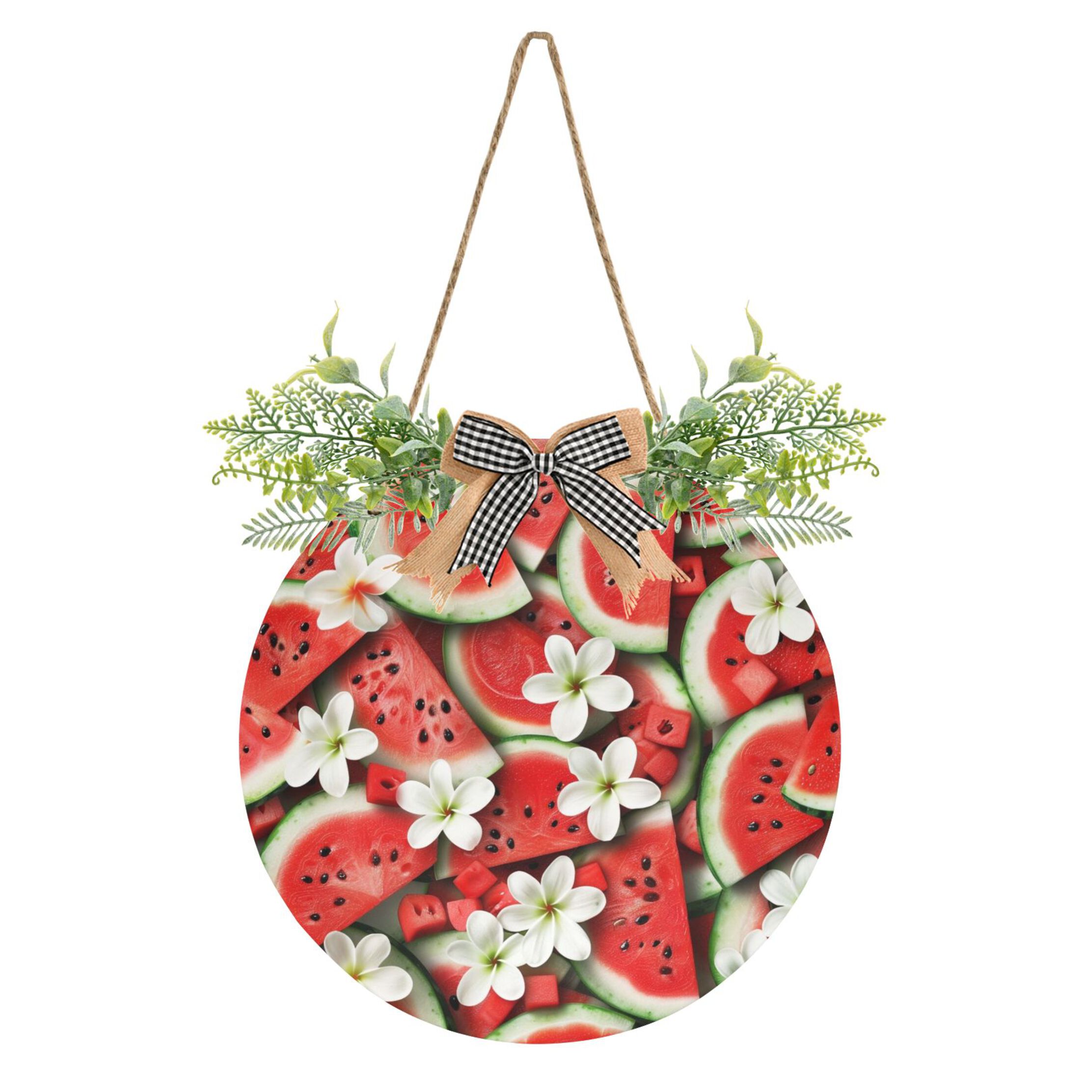 Watermelon Slices and Plumeria Flowers Welcome Front Door Sign Round 12 ...