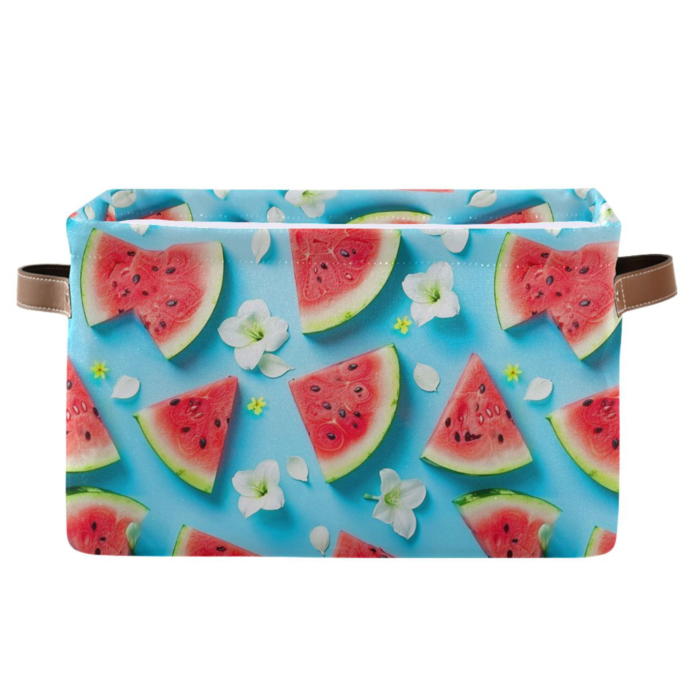 Watermelon Slices with Plumeria Flowers Storage Bins with Handle Fabric ...