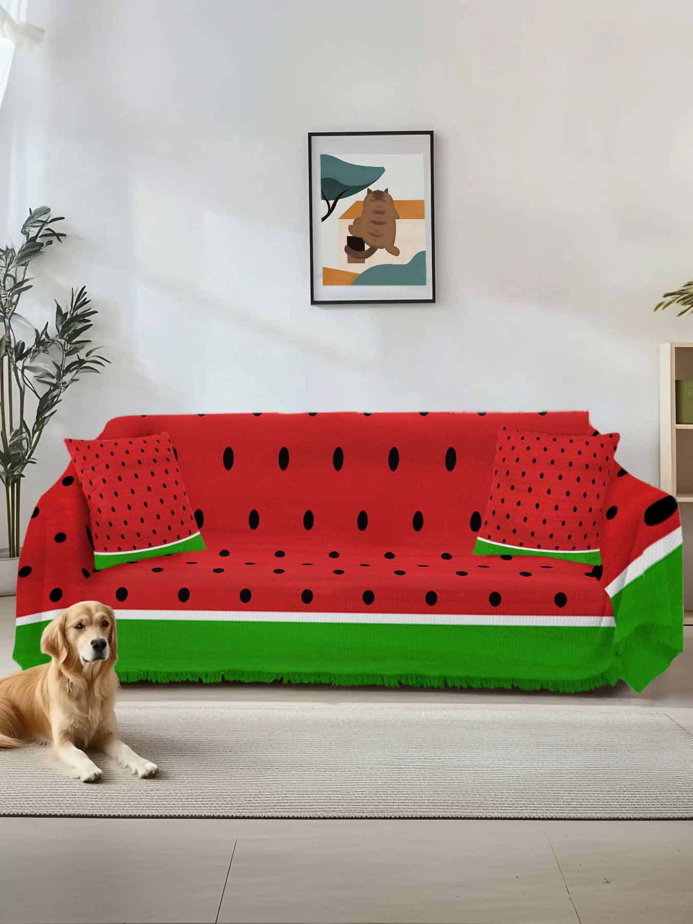 Watermelon Sofa Covers for 2-3 Cushion Couch L-Shaped Sectional, Black ...