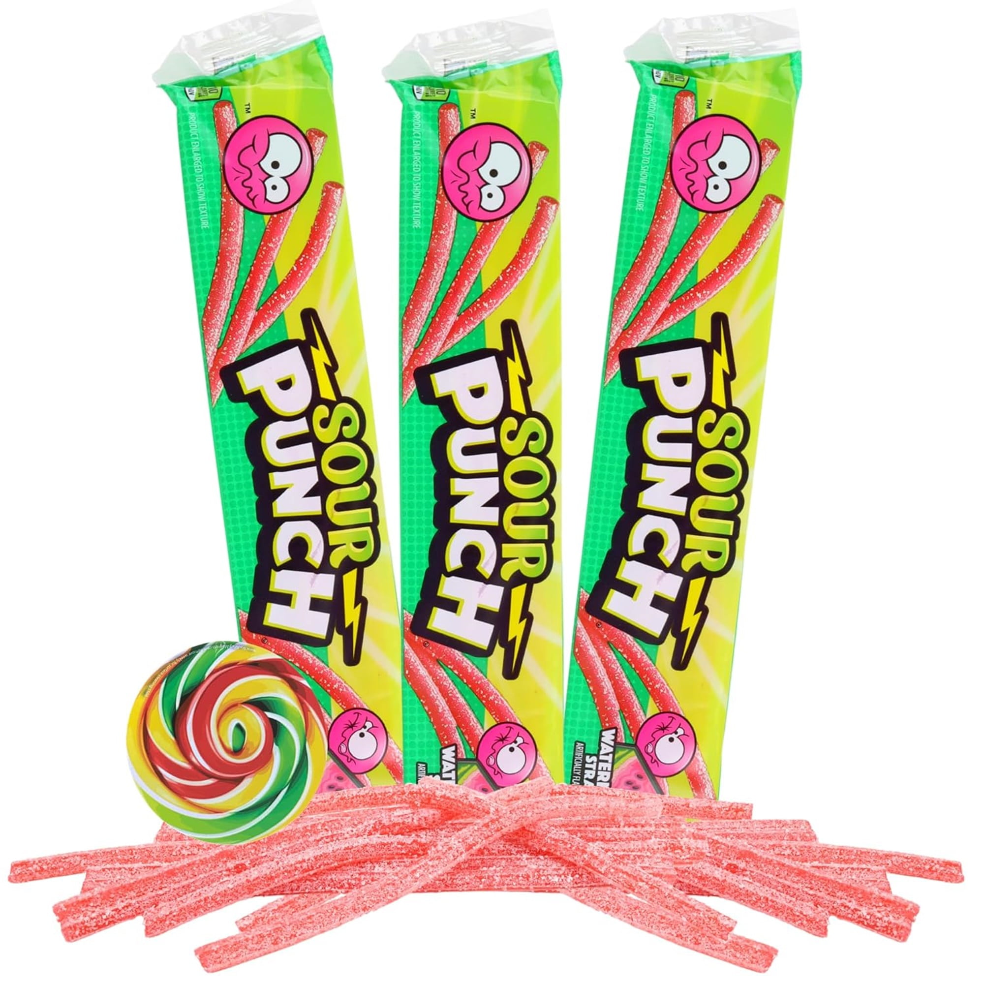 Watermelon Sour Punch Straws, Summer Candy, Pack of 3, 2 Ounces per ...