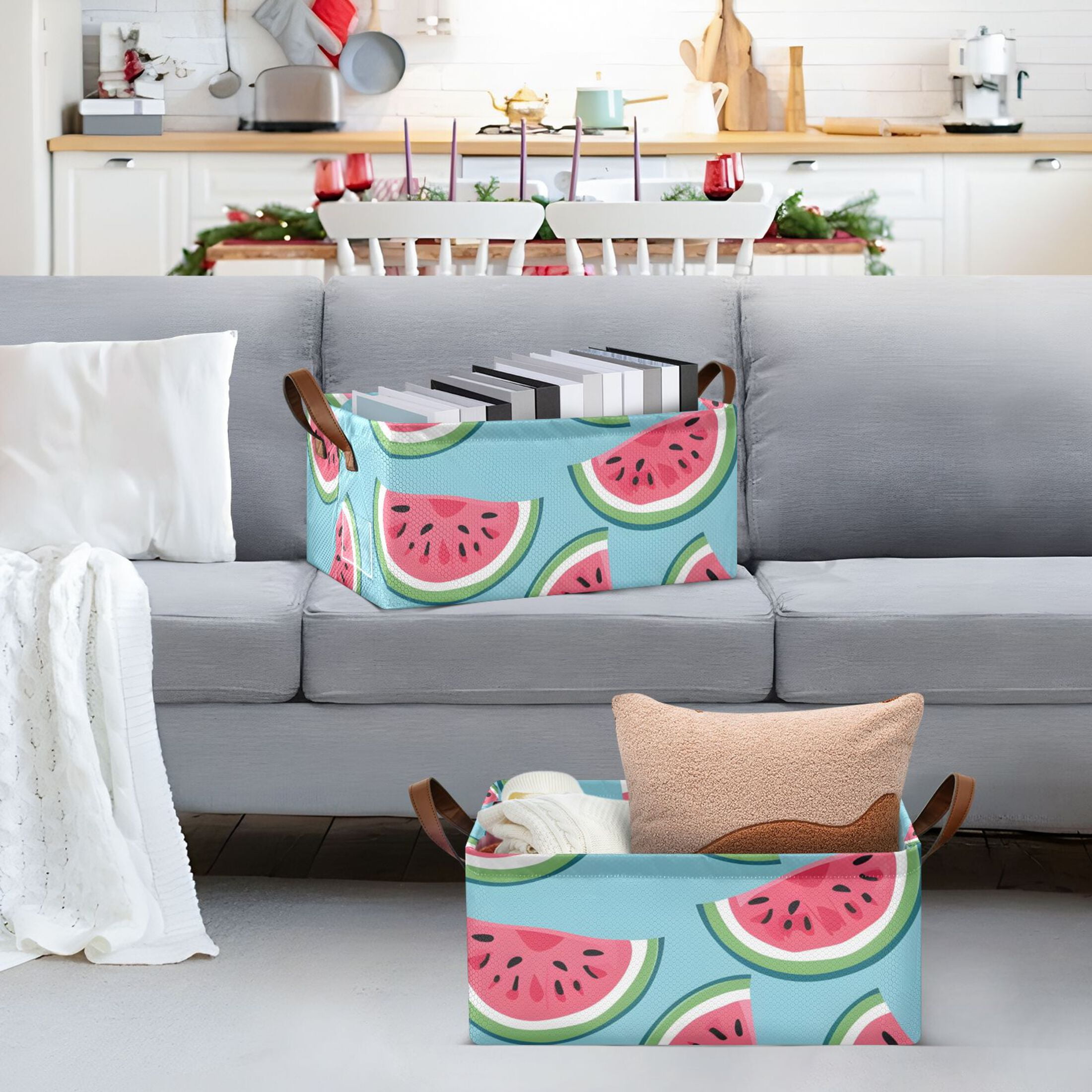 Watermelon Storage Bins with Handles Foldable Storage Baskets for ...