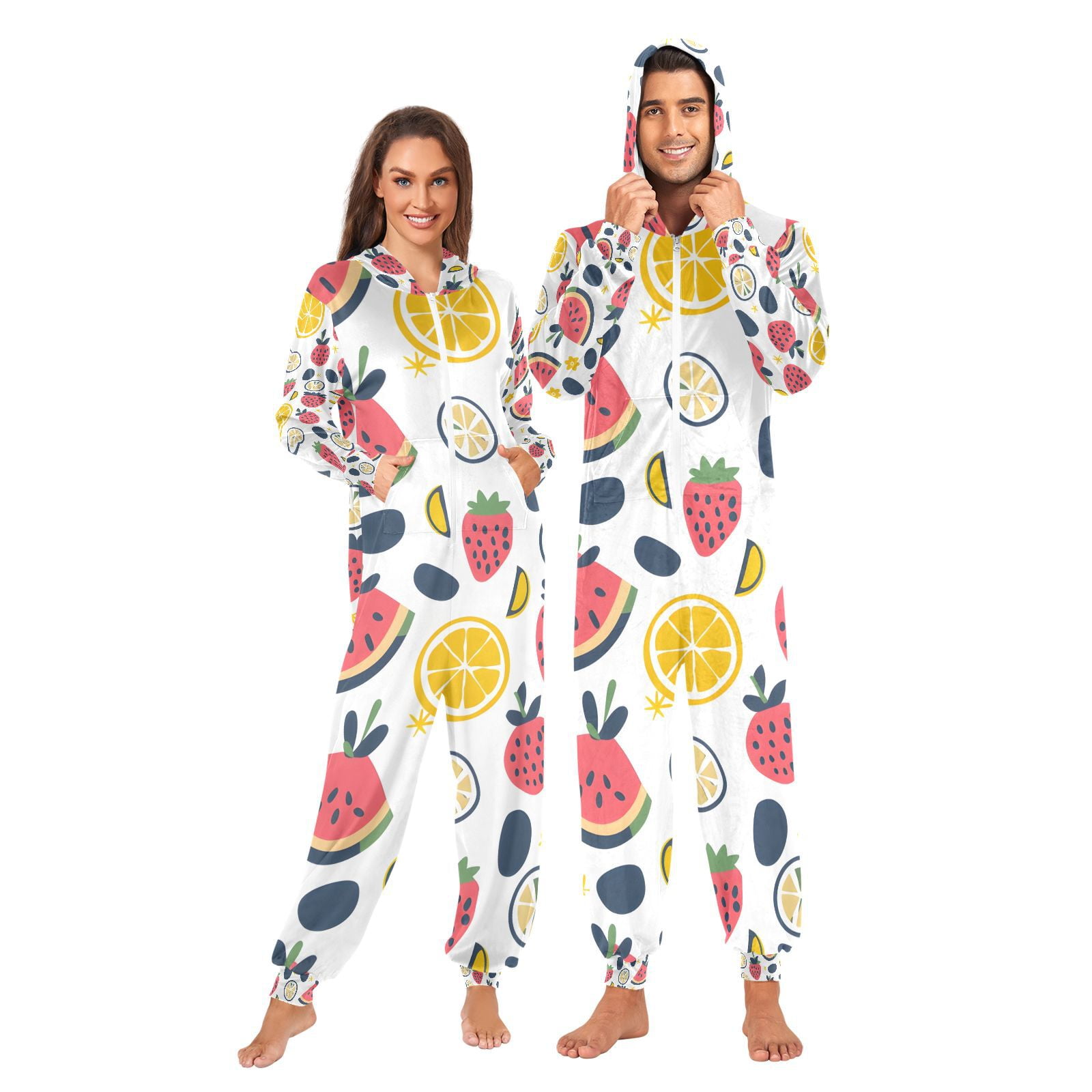 Watermelon Strawberries Lemons Adult Onesie Pajamas Slim Fit Christmas ...