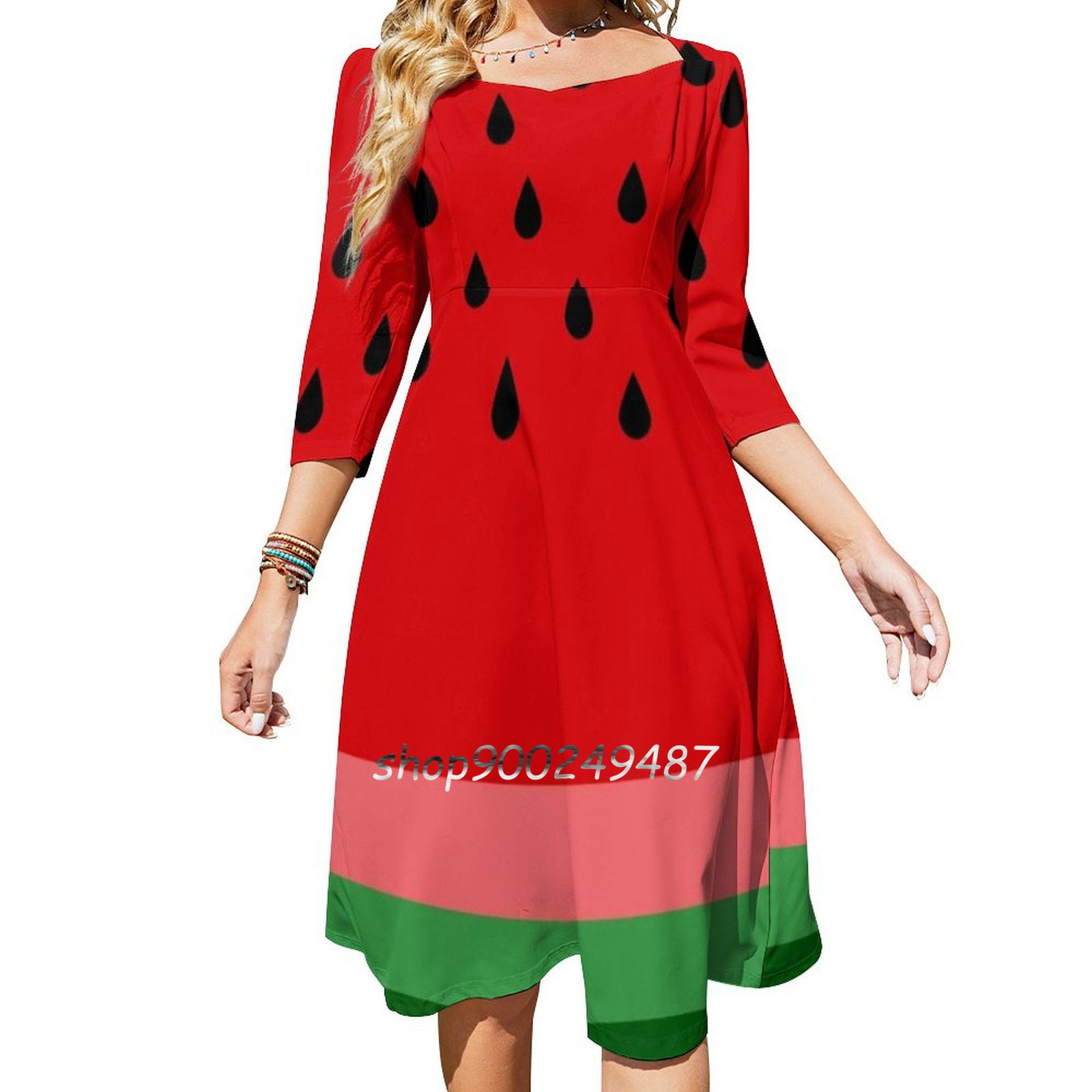 Watermelon Sugar Square Neck Dress New Plus Size Elegant Women Waist Tight Dress Watermelon ...