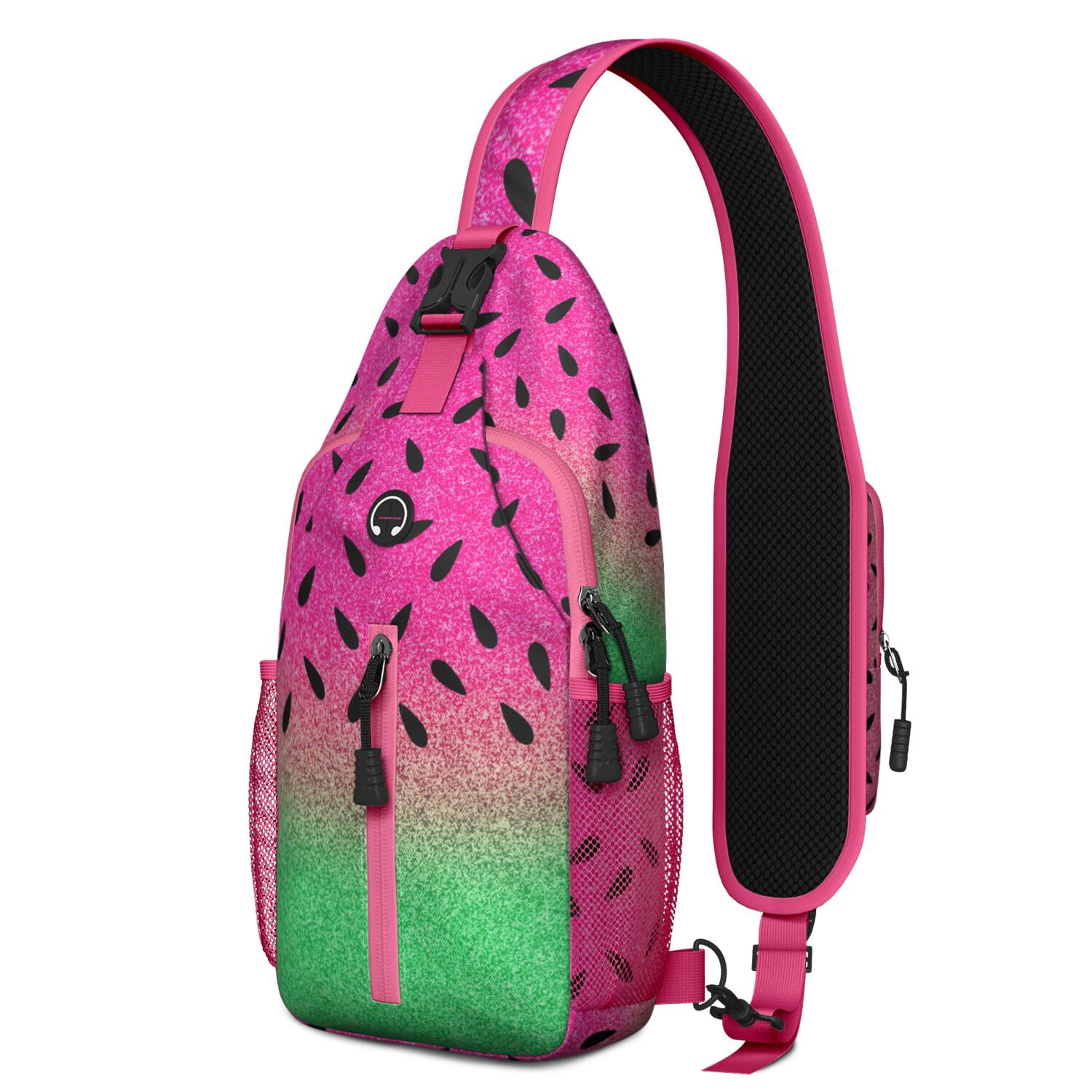 Watermelon Summer Fruit Pattern Sling Backpack, Cute Tropical ...