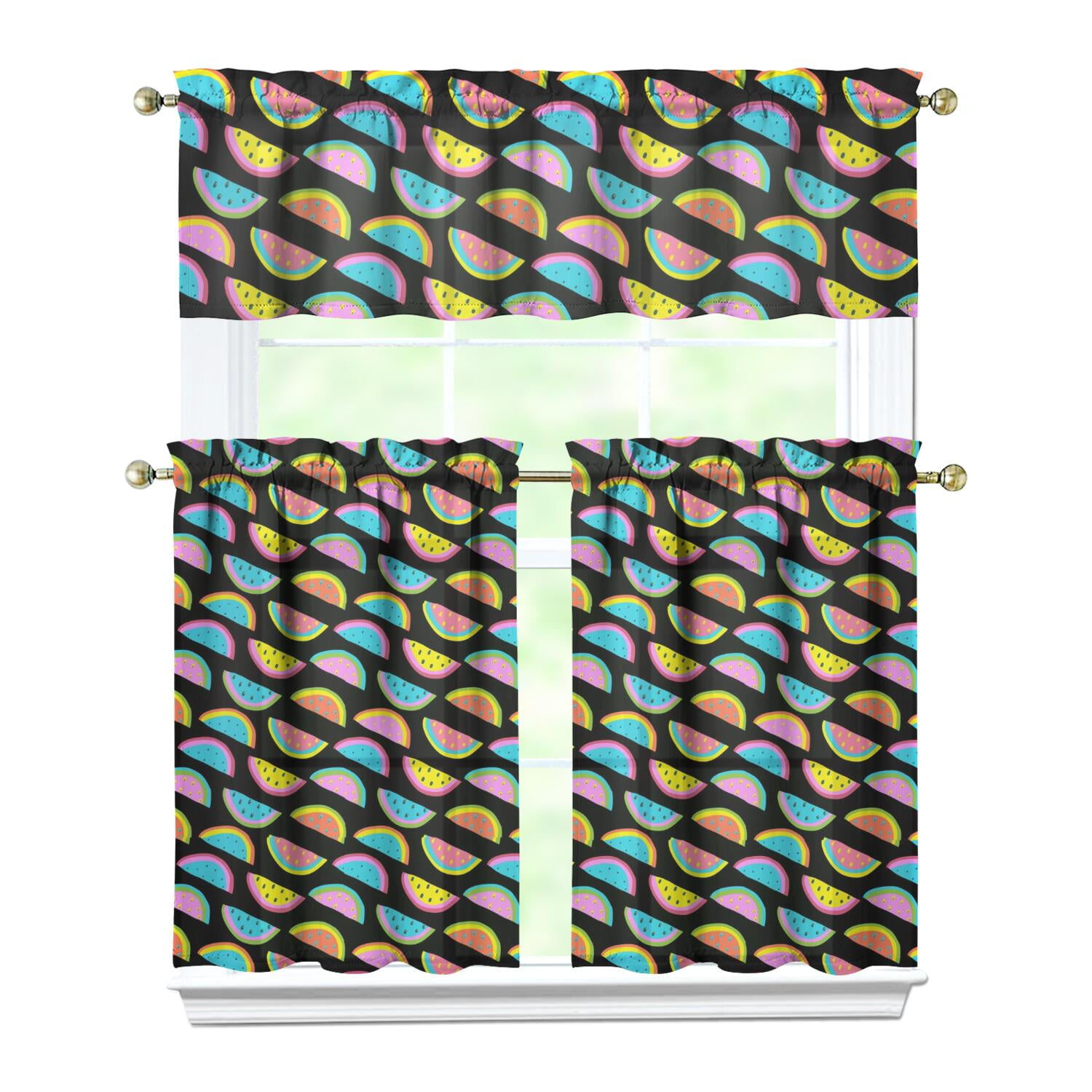 Watermelon Summer Party Kitchen Curtains Set, Tropical Fruit Pattern ...