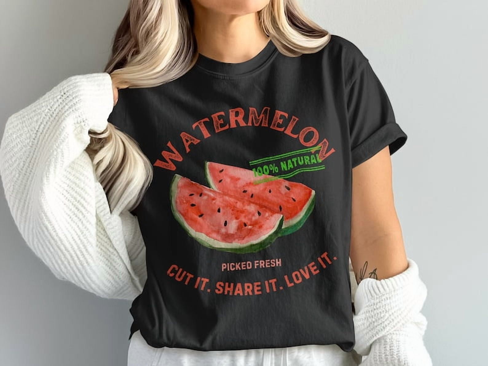 Watermelon T-Shirt, Summer Vibes, Fresh Fruit Tee, 100 Percent Natural ...
