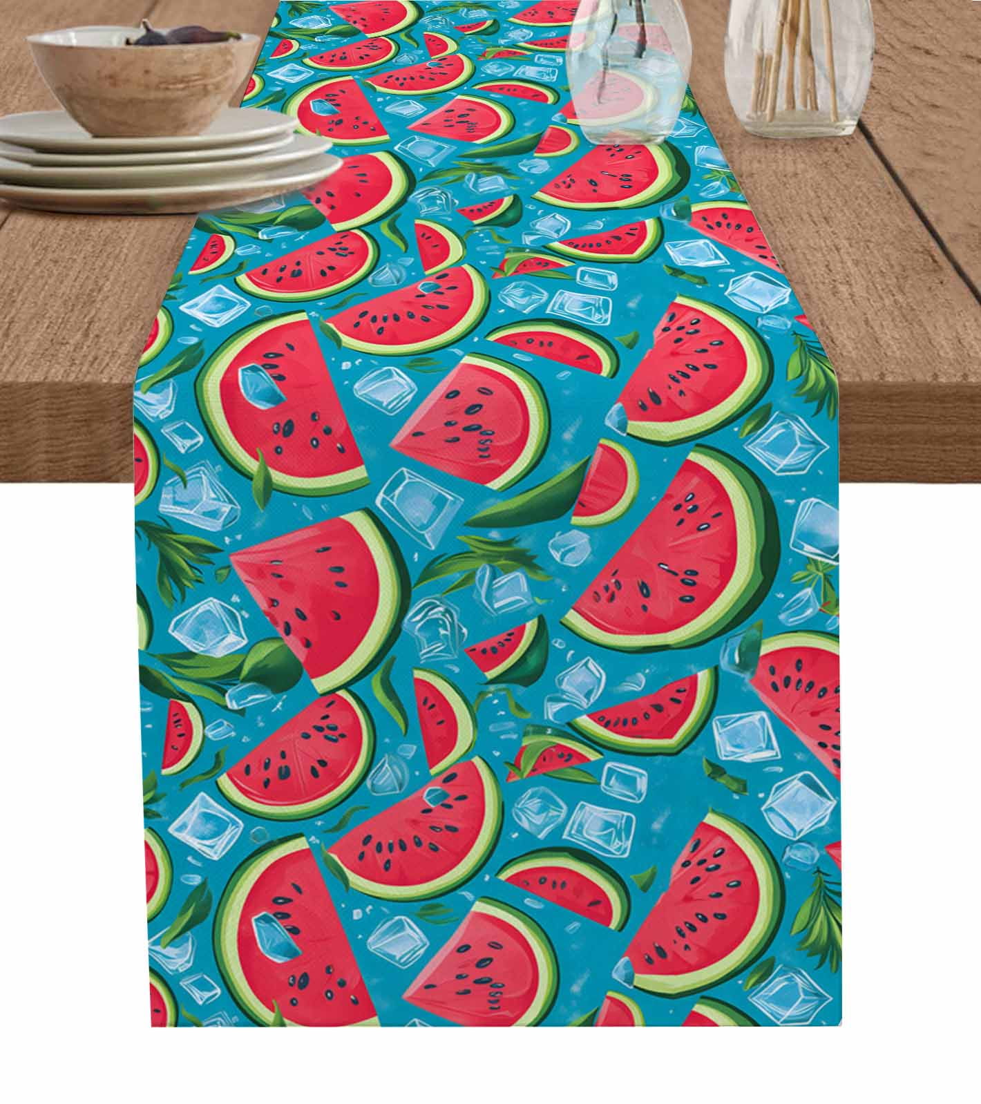 Watermelon Table Runner 36 Inches, Summer Cartoon Tropical Fruit Ice Cubes Bed Runner Dresser ...
