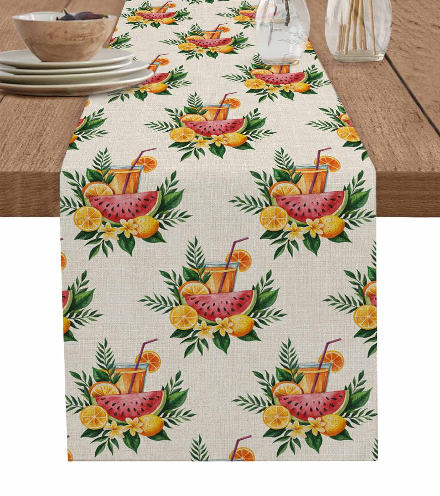 Watermelon Table Runner 60 Inches, Summer Lemon Tea Retro Tropical Palm Leaves Bed Runner ...