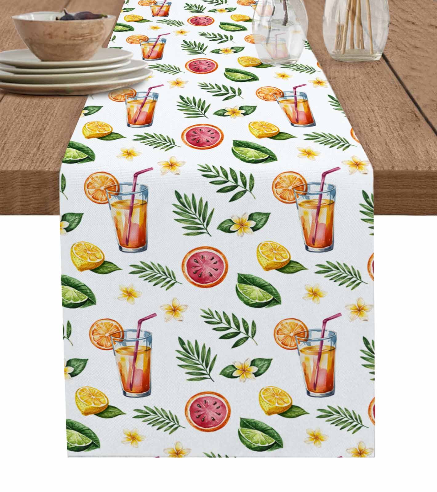 Watermelon Table Runner 72 Inches, Summer Tropical Palm Leaf Lemon ...