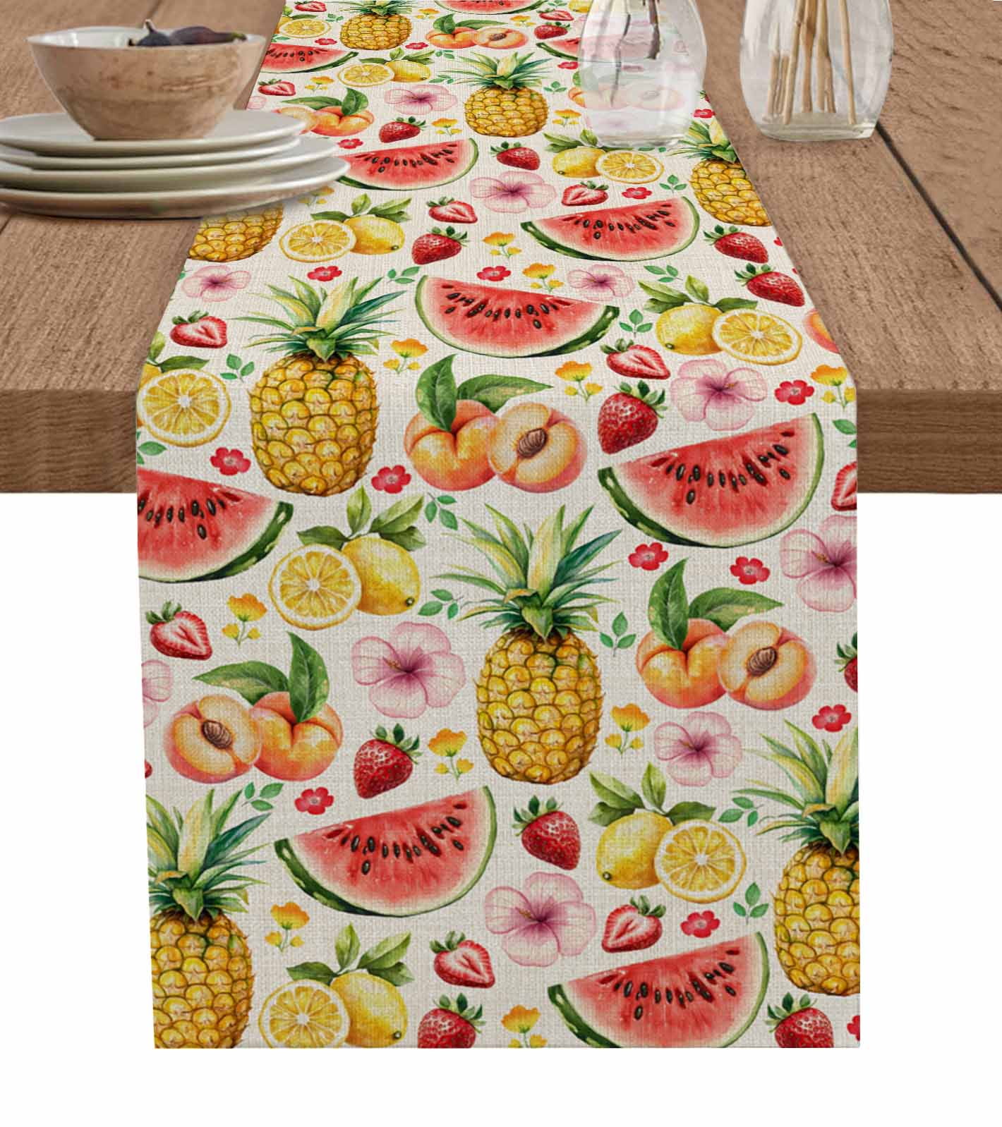 Watermelon Table Runner 90 Inches, Pineapple Strawberry Flowers Peach ...