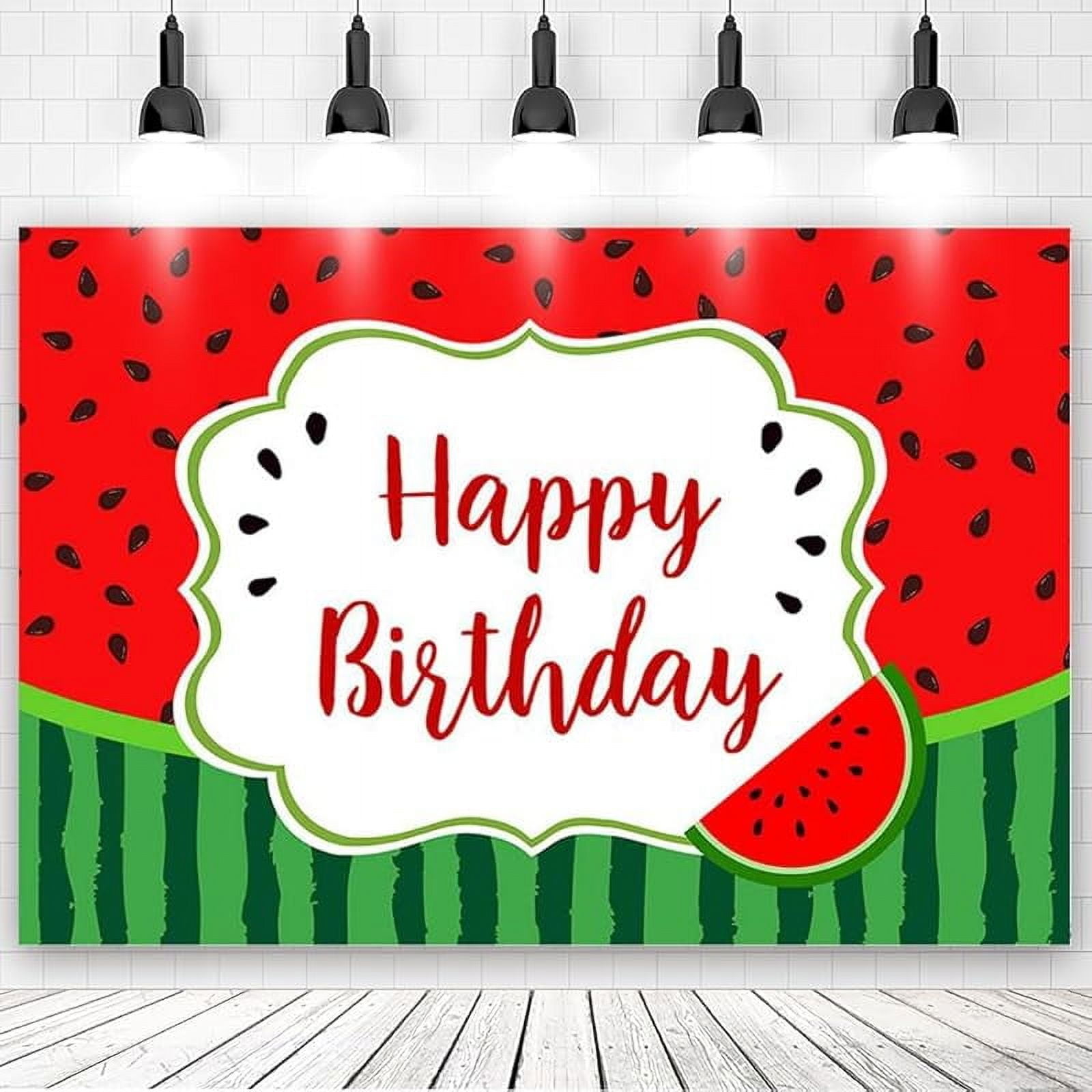 Watermelon Theme Background Happy Birthday Party Banner Red and Green ...